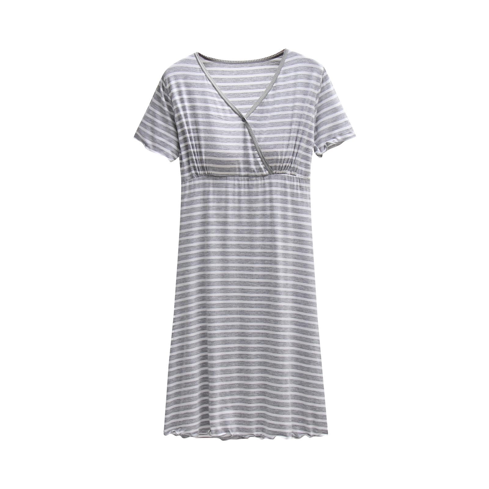 LIaqionyy Maternity Nightgown with Built in Shelf Bra Short Sleeve V ...