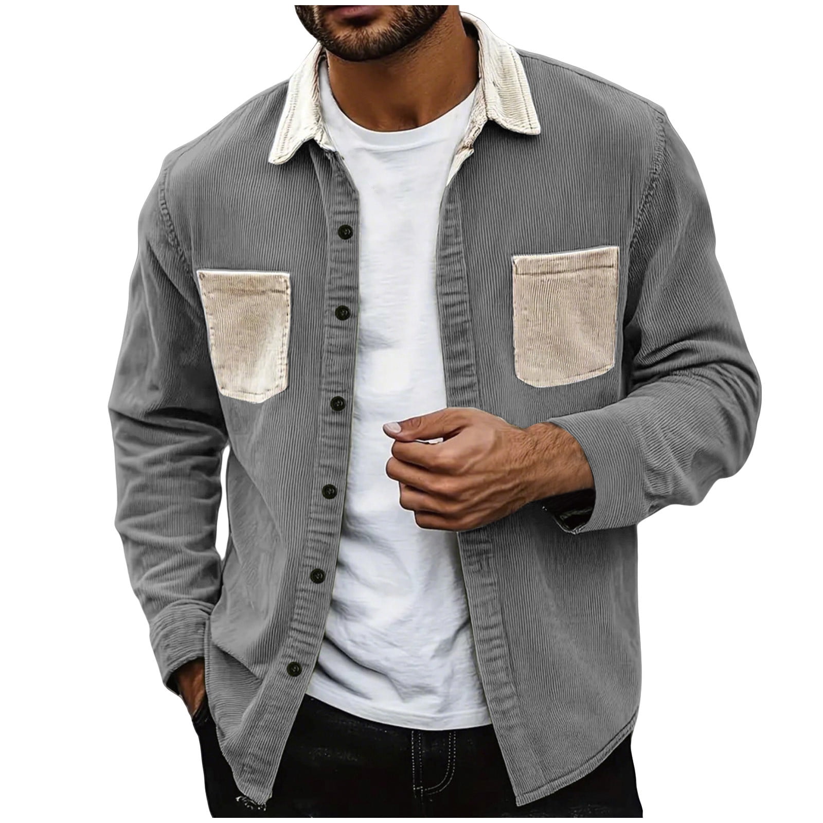 LIaqionyy Men's Corduroy Shirts Jacket Button down Shirt Long Sleeve ...