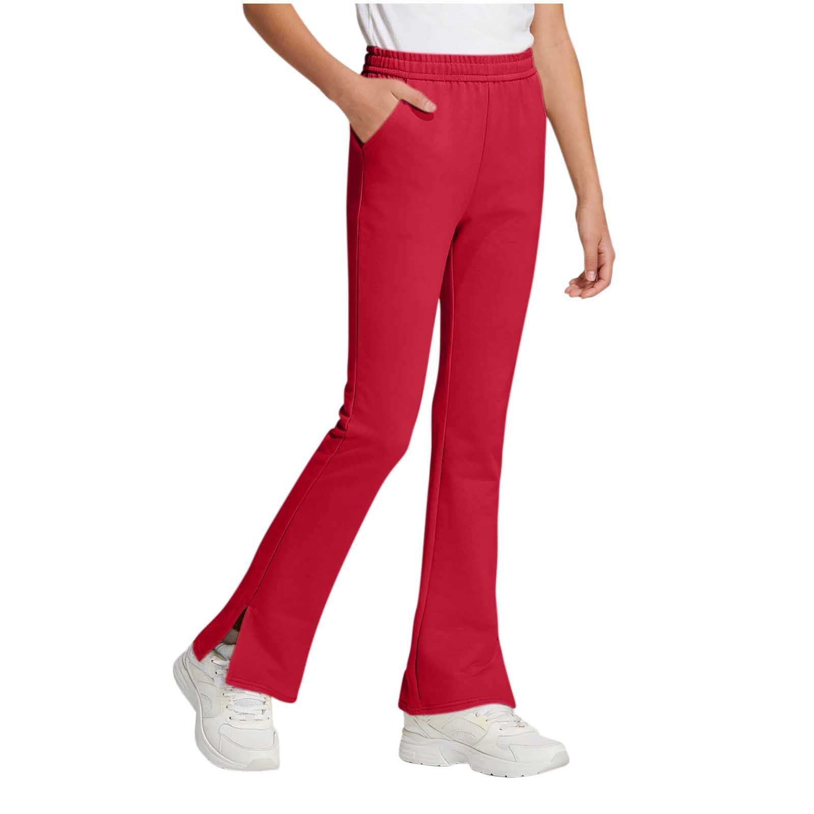 LIaqionyy Pants for Girls Cotton Flare Leggings School Uniform Elastic ...