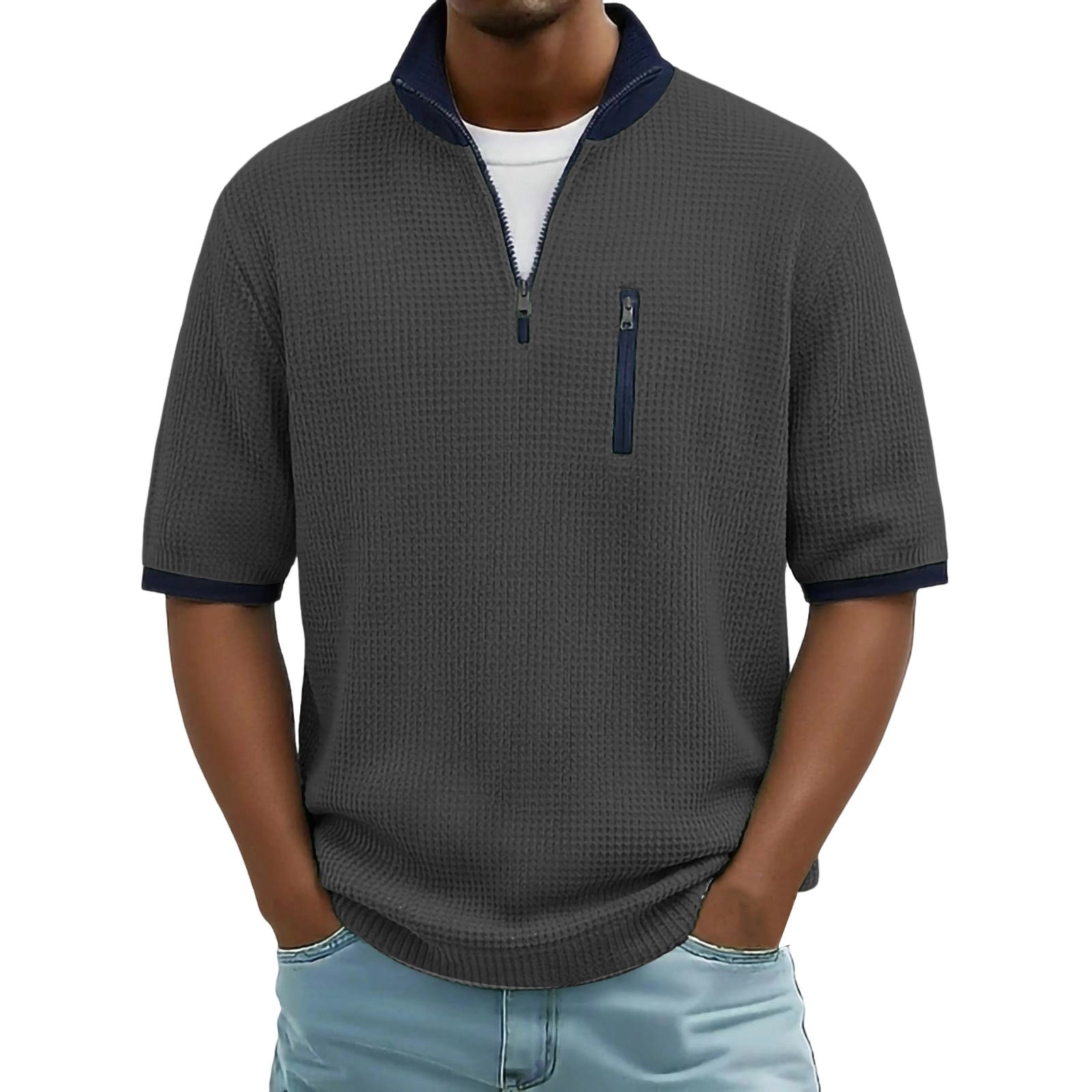 LIaqionyy Shirts for Men Quarter Zip Pullover Short Sleeve Casual ...