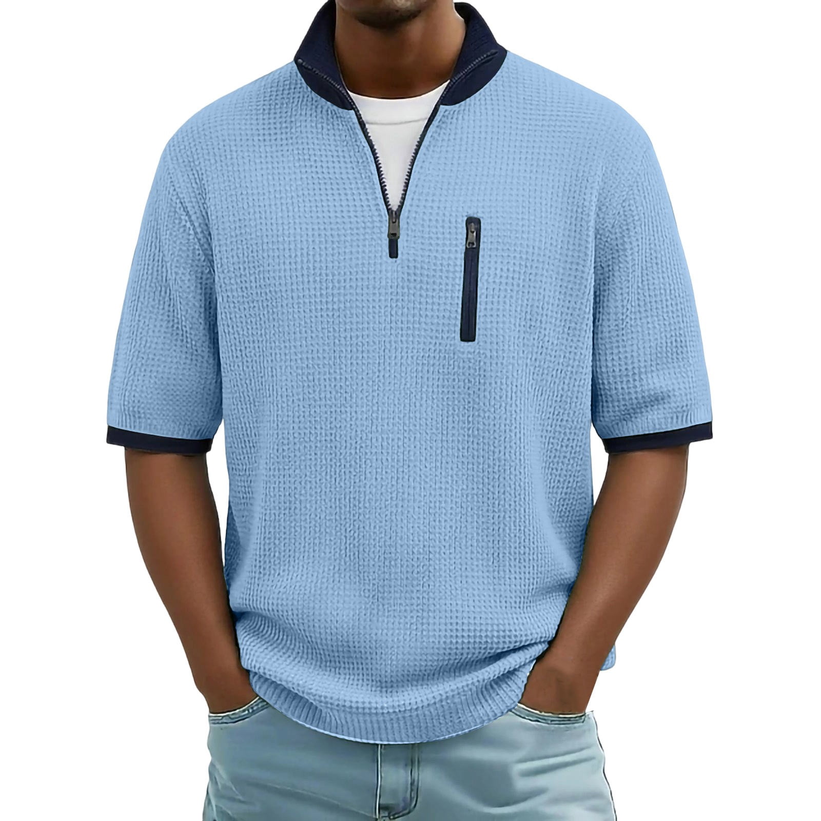 LIaqionyy Shirts for Men Quarter Zip Pullover Short Sleeve Casual ...