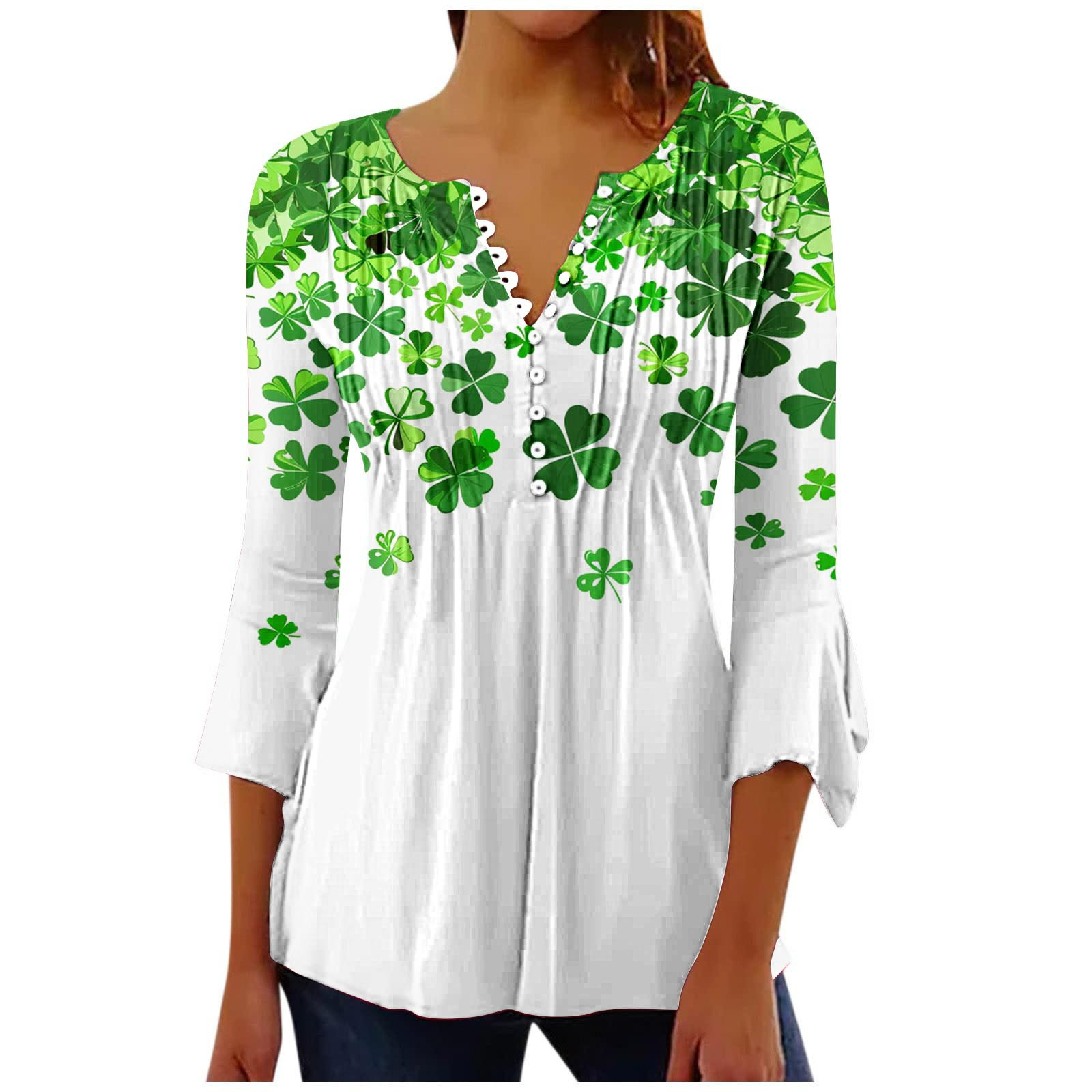 LIaqionyy St Patricks Day Shirts for Women 3/4 Sleeve Green Party Tops ...