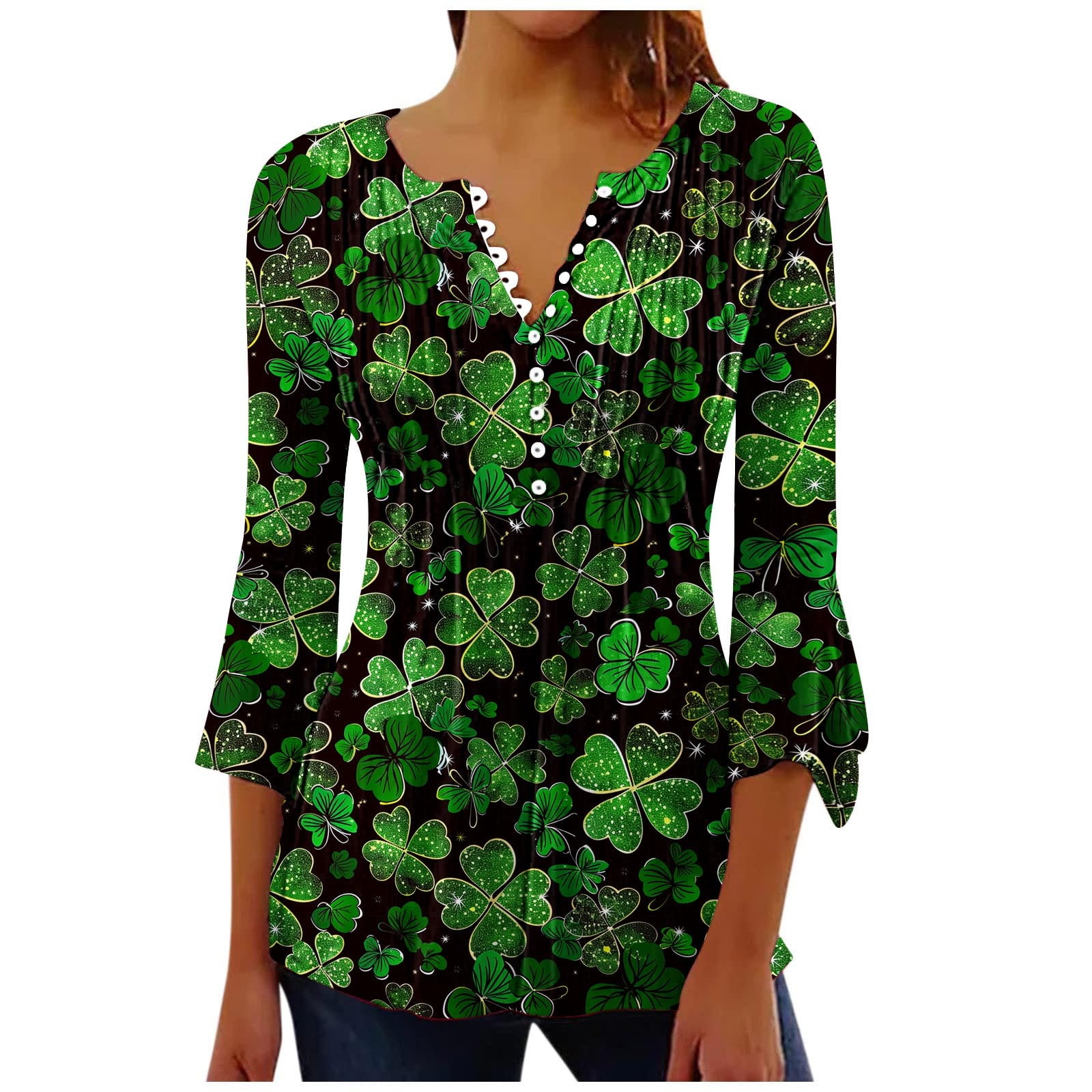 LIaqionyy St Patricks Day Shirts for Women 3/4 Sleeve Green Party Tops ...