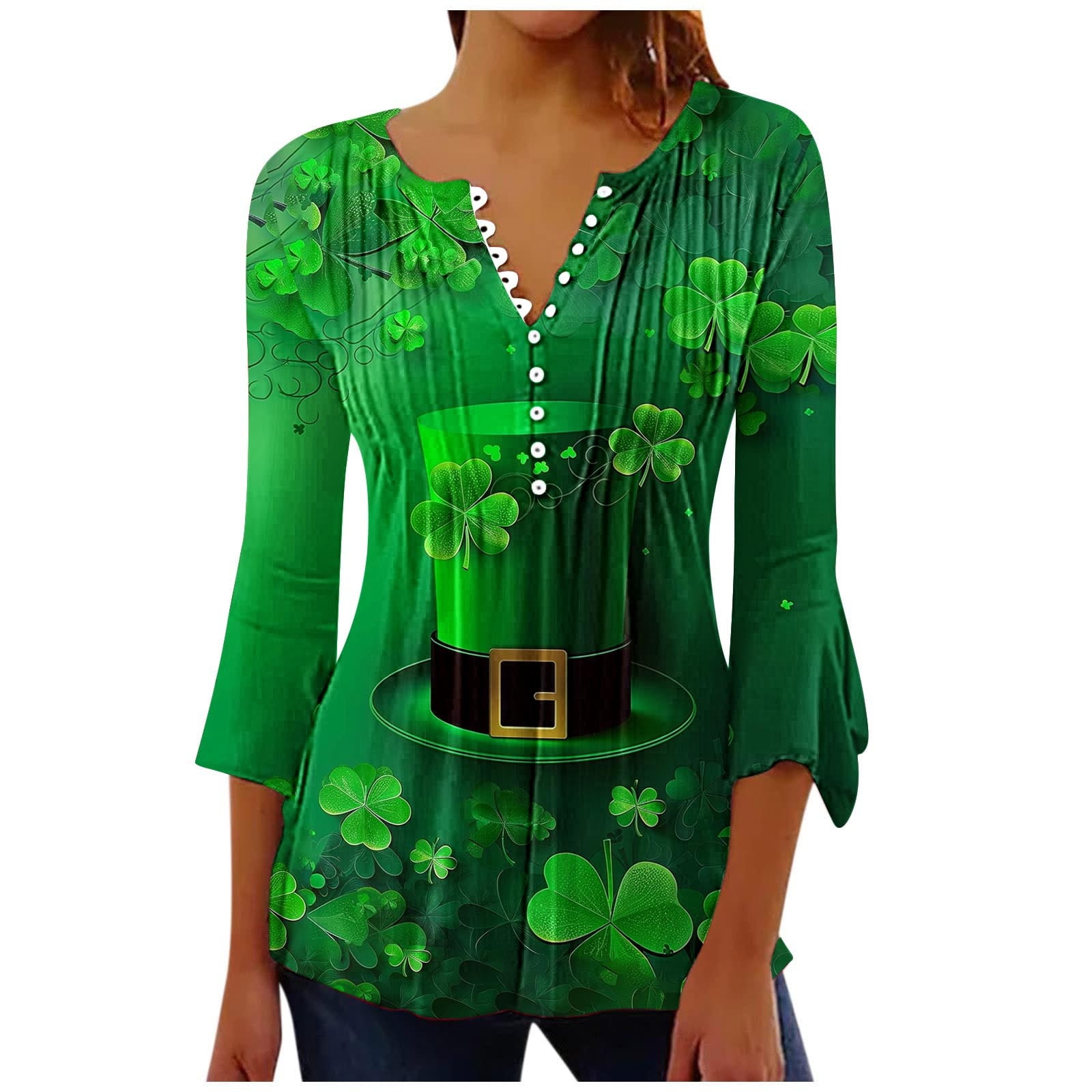 LIaqionyy St Patricks Day Shirts for Women 3/4 Sleeve Green Party Tops ...