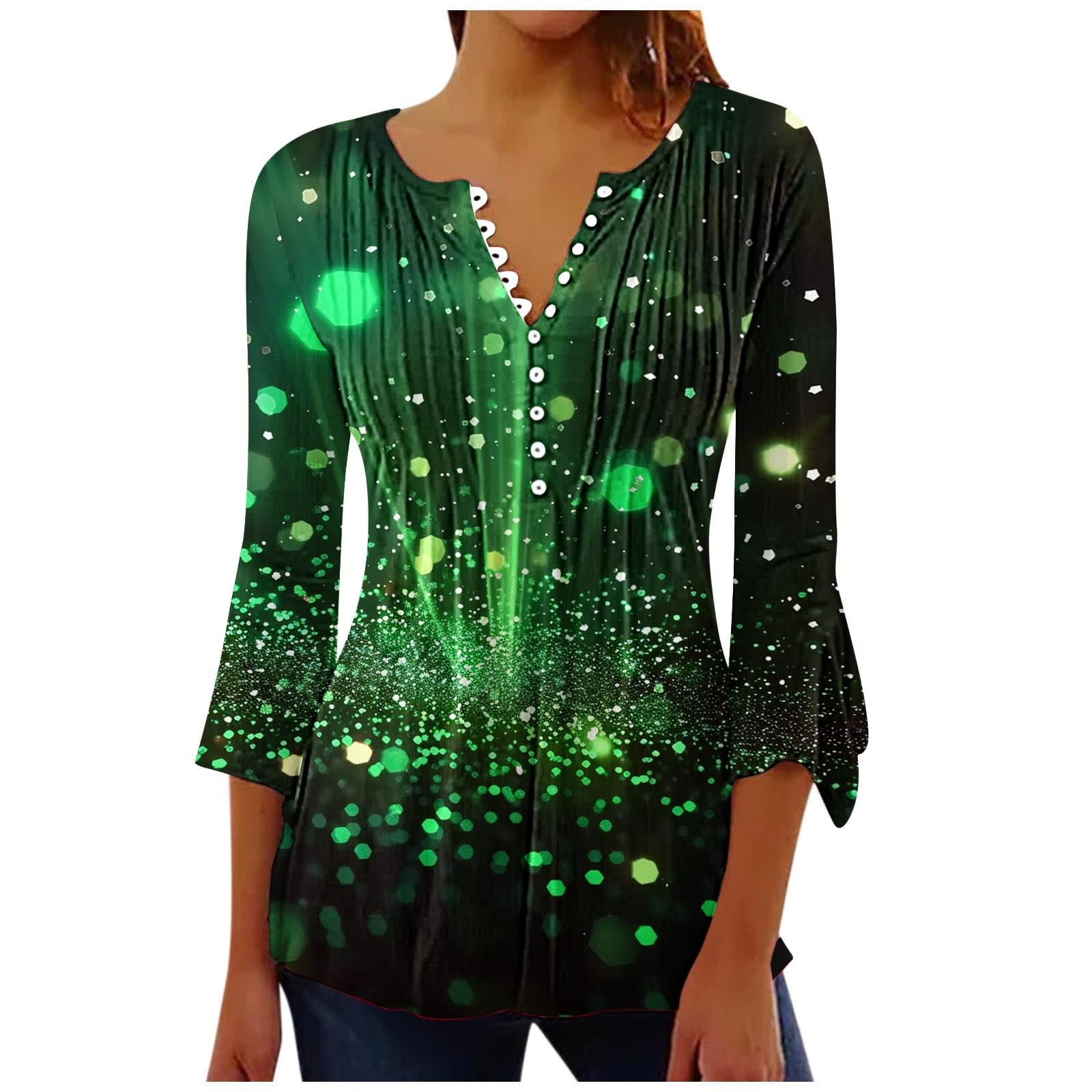 LIaqionyy St Patricks Day Shirts for Women 3/4 Sleeve Green Party Tops ...