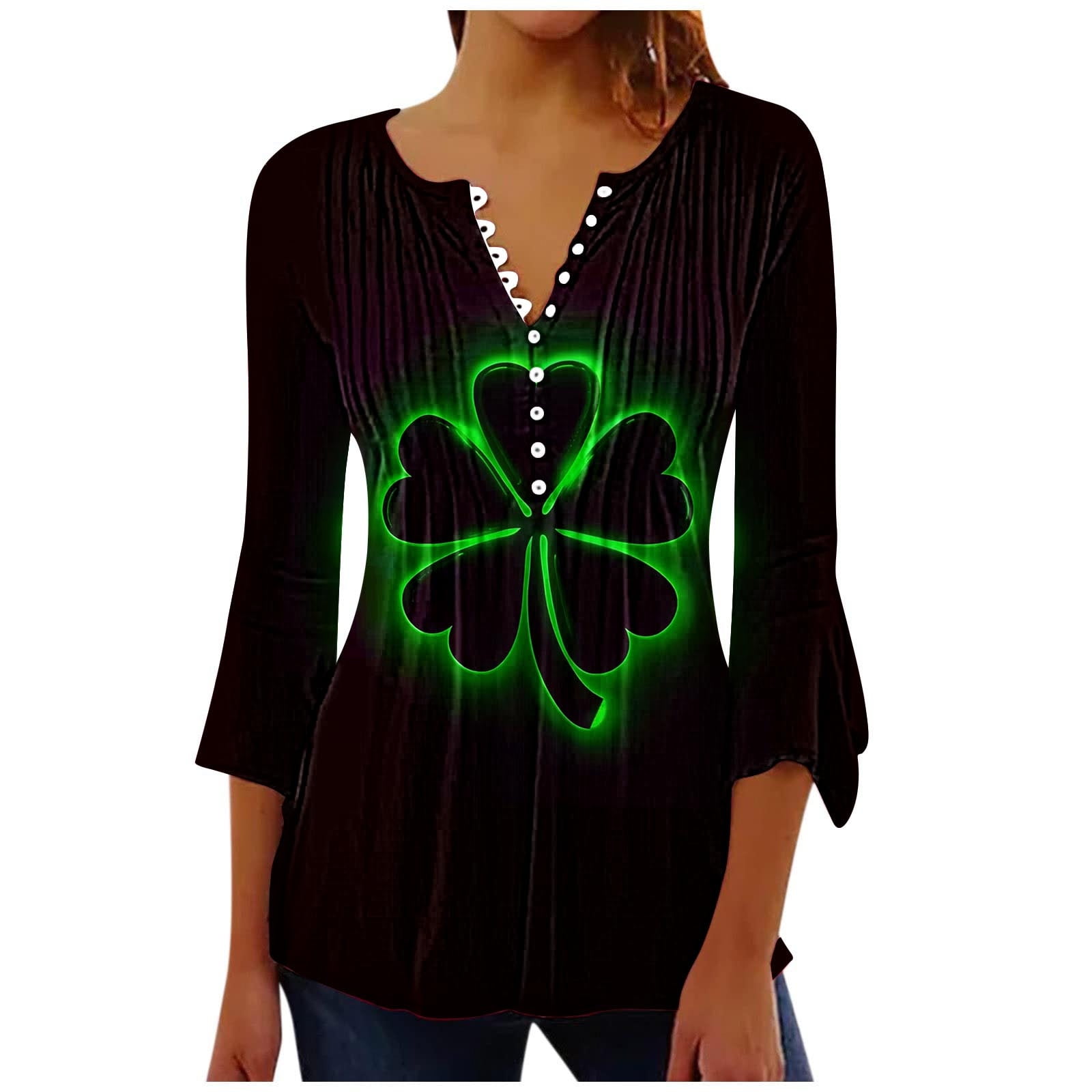 LIaqionyy St Patricks Day Shirts for Women 3/4 Sleeve Green Party Tops ...