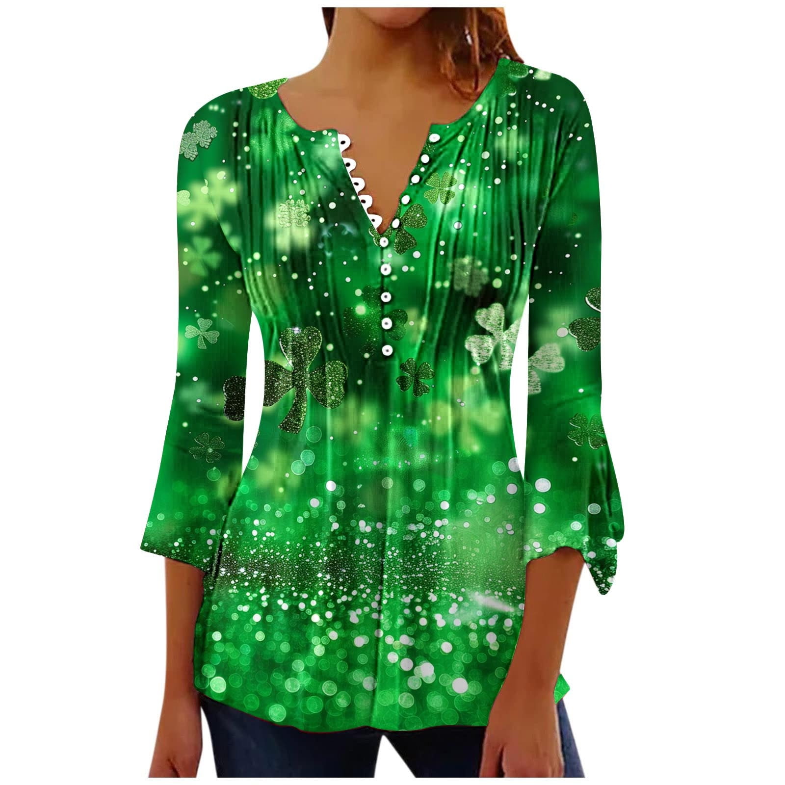 LIaqionyy St Patricks Day Shirts for Women 3/4 Sleeve Green Party Tops ...