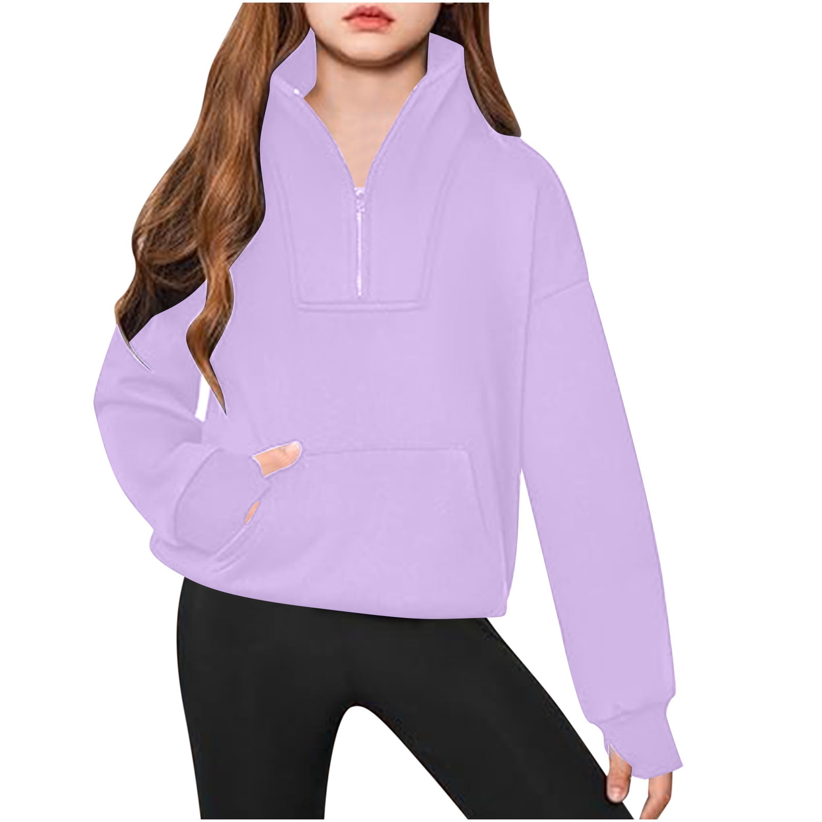 LIaqionyy Sweatshirts for Teen Girls Long Sleeve Zip Up Cropped Tops ...