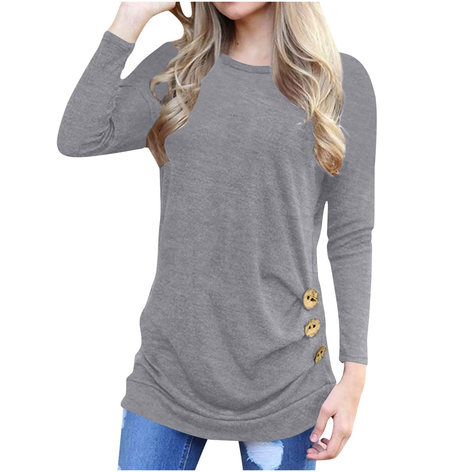 LIaqionyy Women's Long Sleeve Tunic Tops Fall Shirts Crewneck Casual ...
