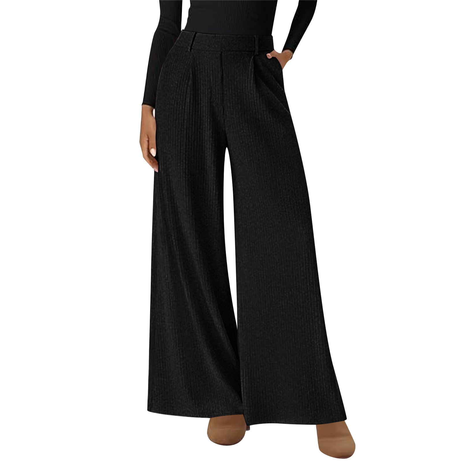 LIaqionyy Womens Corduroy Pants Wide Leg Baggy Casual High Waist Fall ...