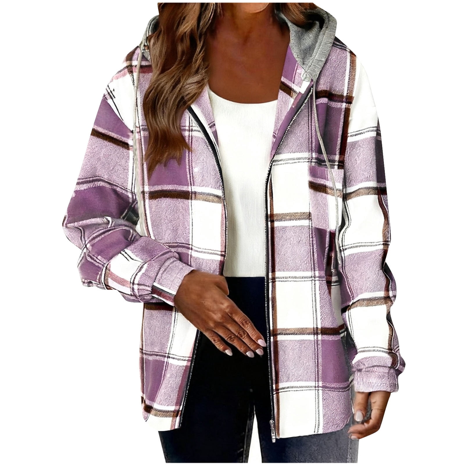 LIaqionyy Womens Plaid Jacket Lightweight Casual Long Sleeve Shacket ...