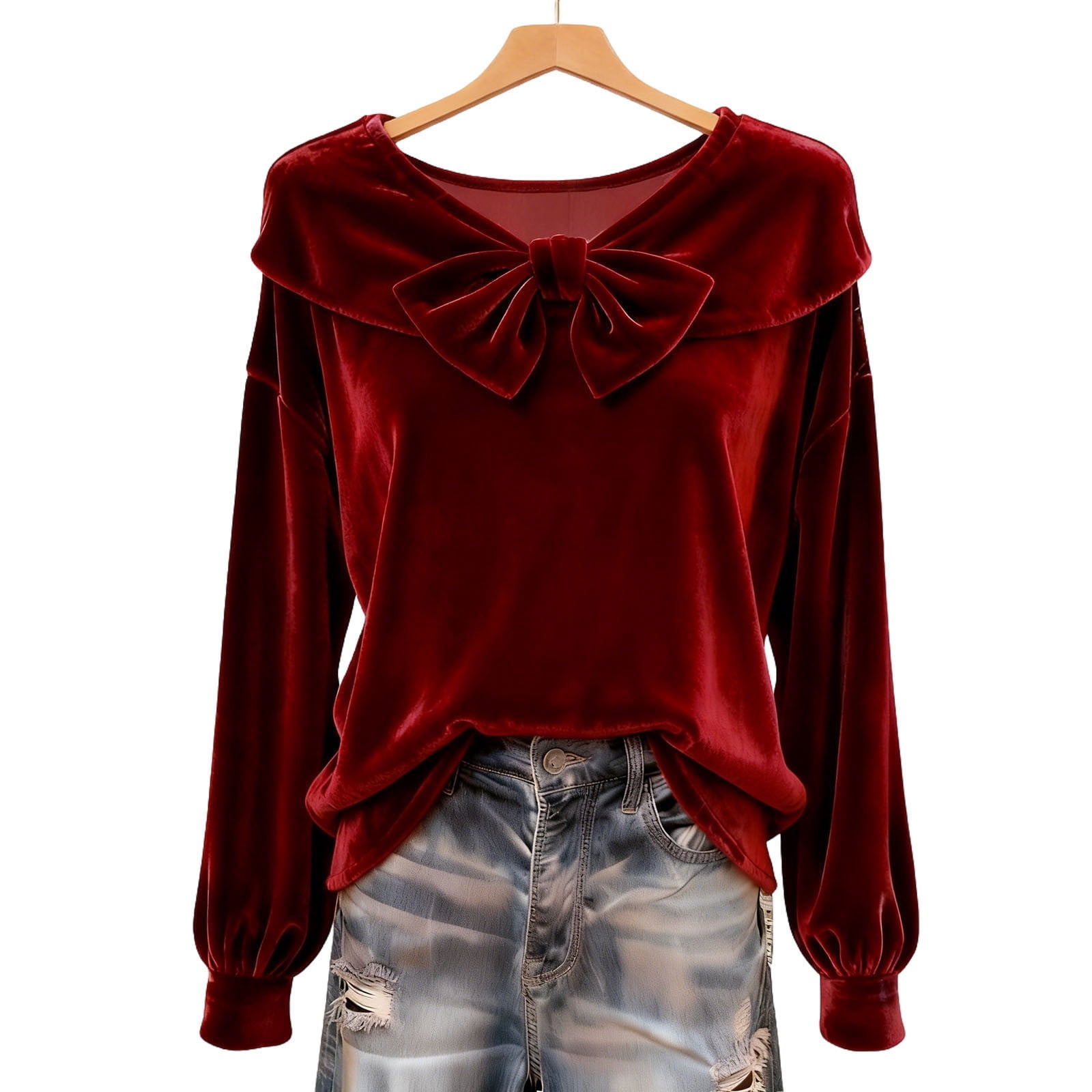 LIaqionyy Womens Velvet Tops Long Sleeve Fall Winter Trendy Dressy ...