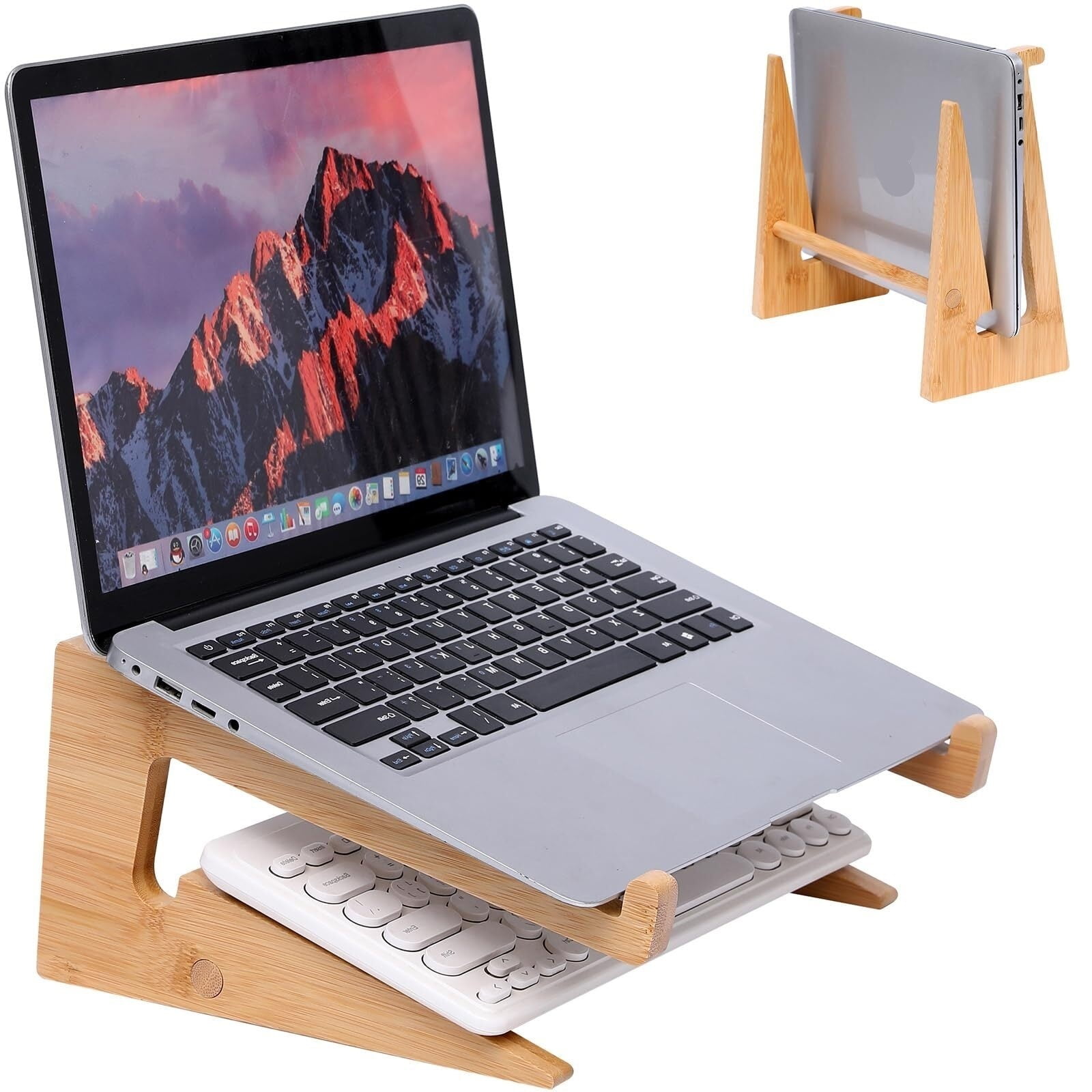 LIgb Wooden Laptop Stand, Wooden Desktop Vertical Laptop Stand, Bamboo ...