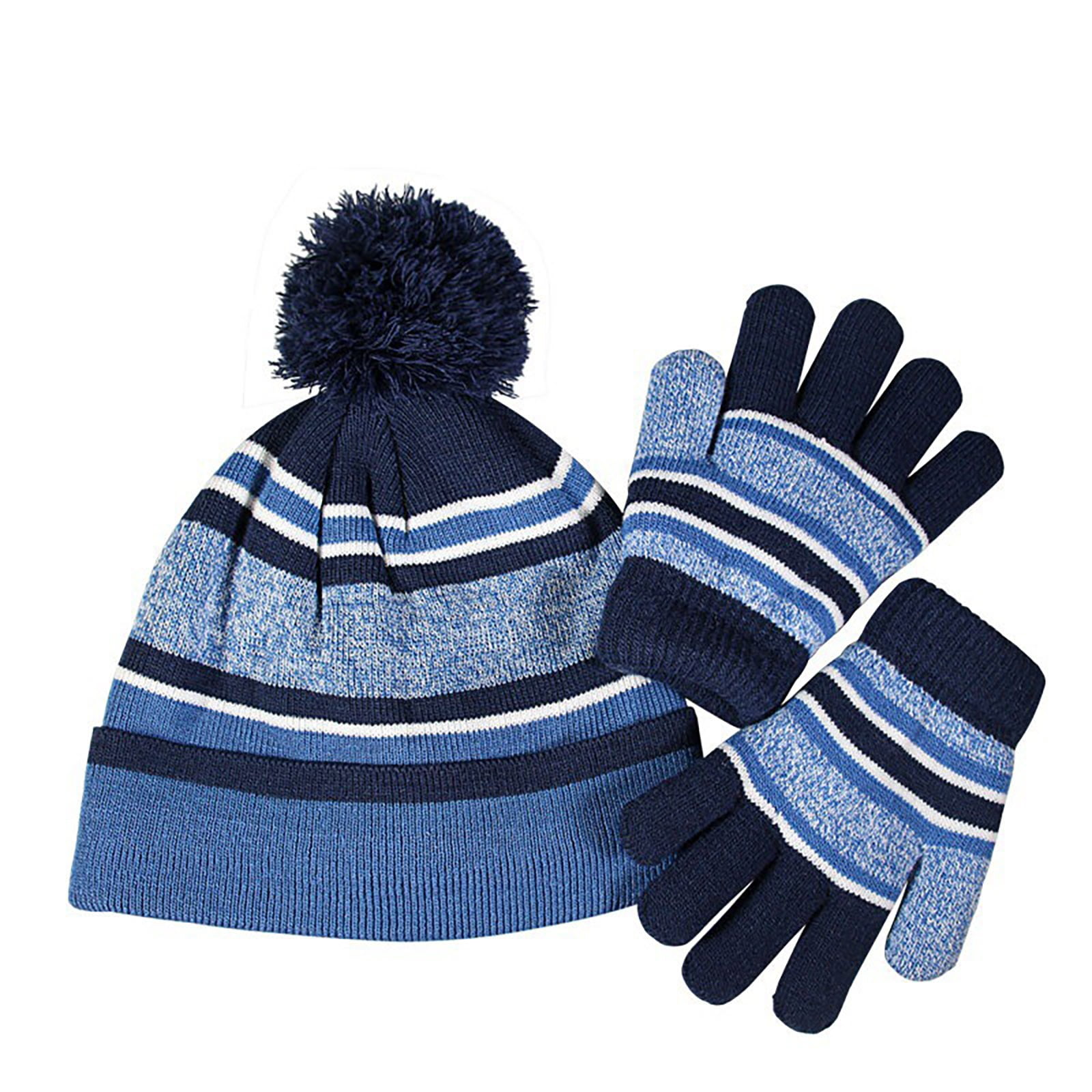 LIhncine 2Pcs Kids Winter Knit Hat Gloves Set Warm Lining Thermal ...