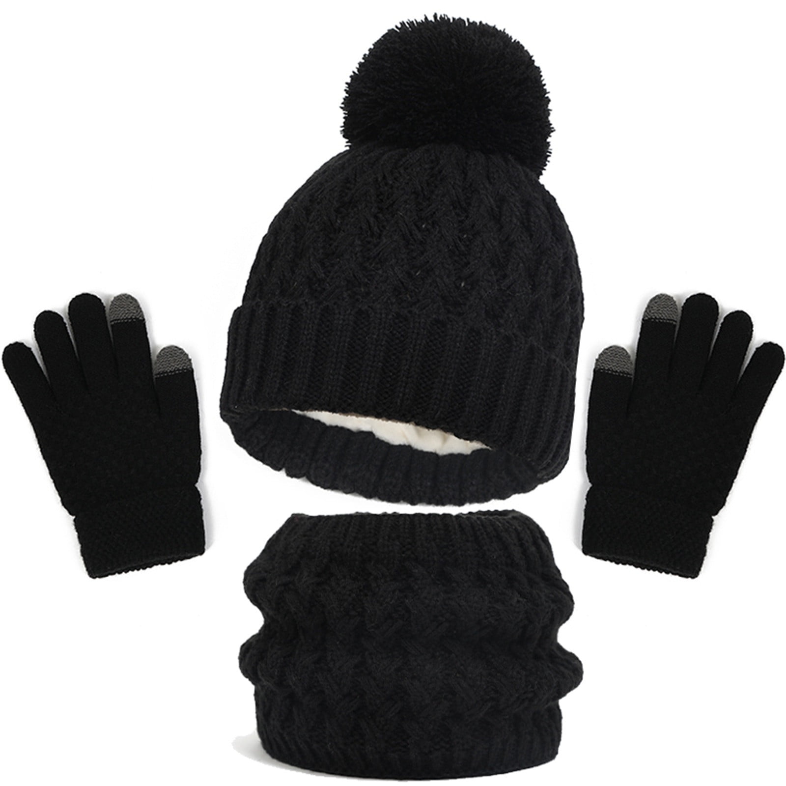 LIhncine Children Winter Hat Scarf Gloves Set Kids Warm Beanie Lined ...