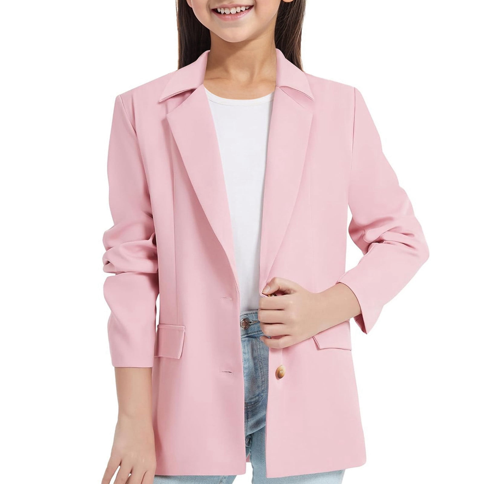 LIhncine Girls Blazer Jacket Long Sleeve Shawl Collar Open Front Formal ...