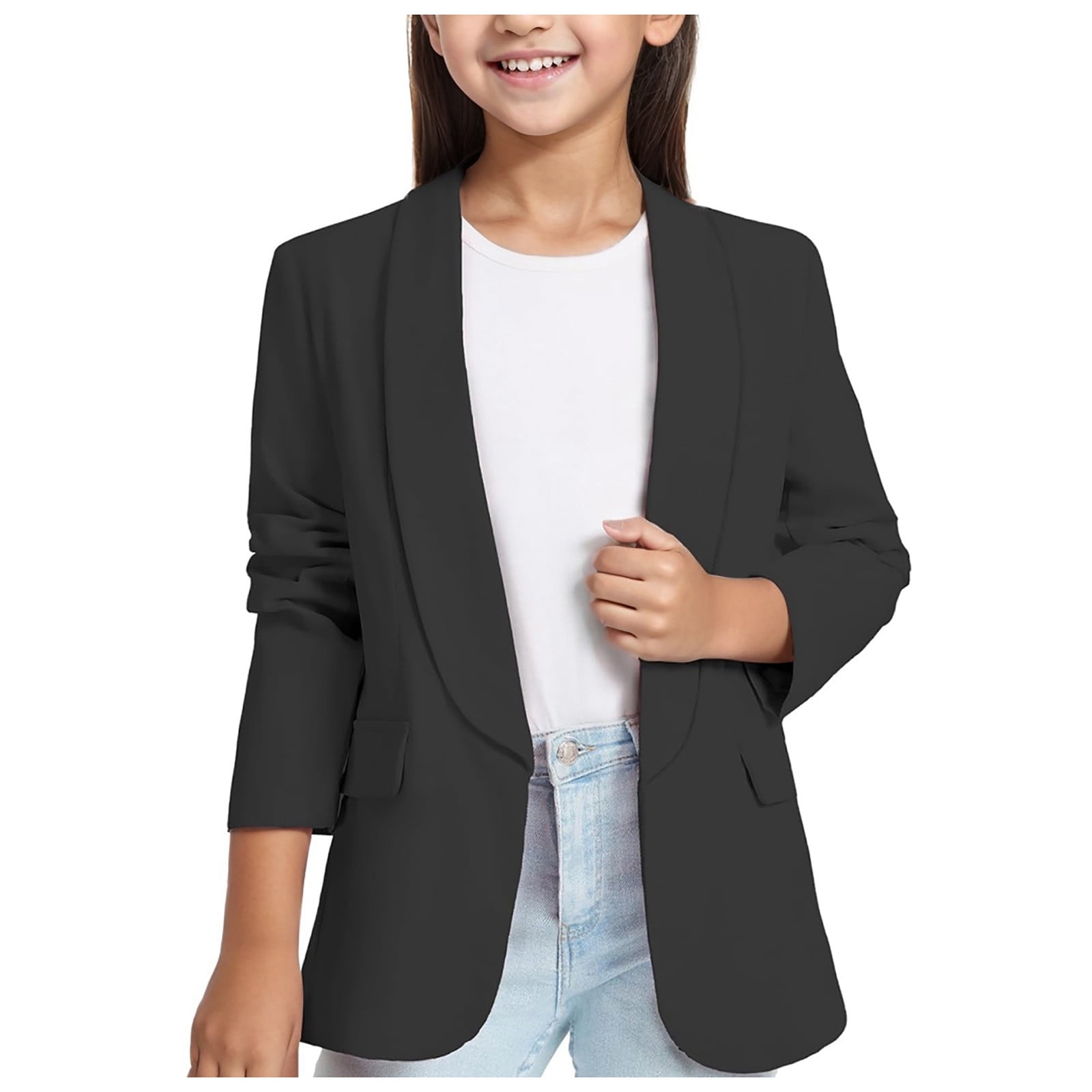 LIhncine Girls Blazer Jacket Long Sleeve Shawl Collar Open Front Formal ...