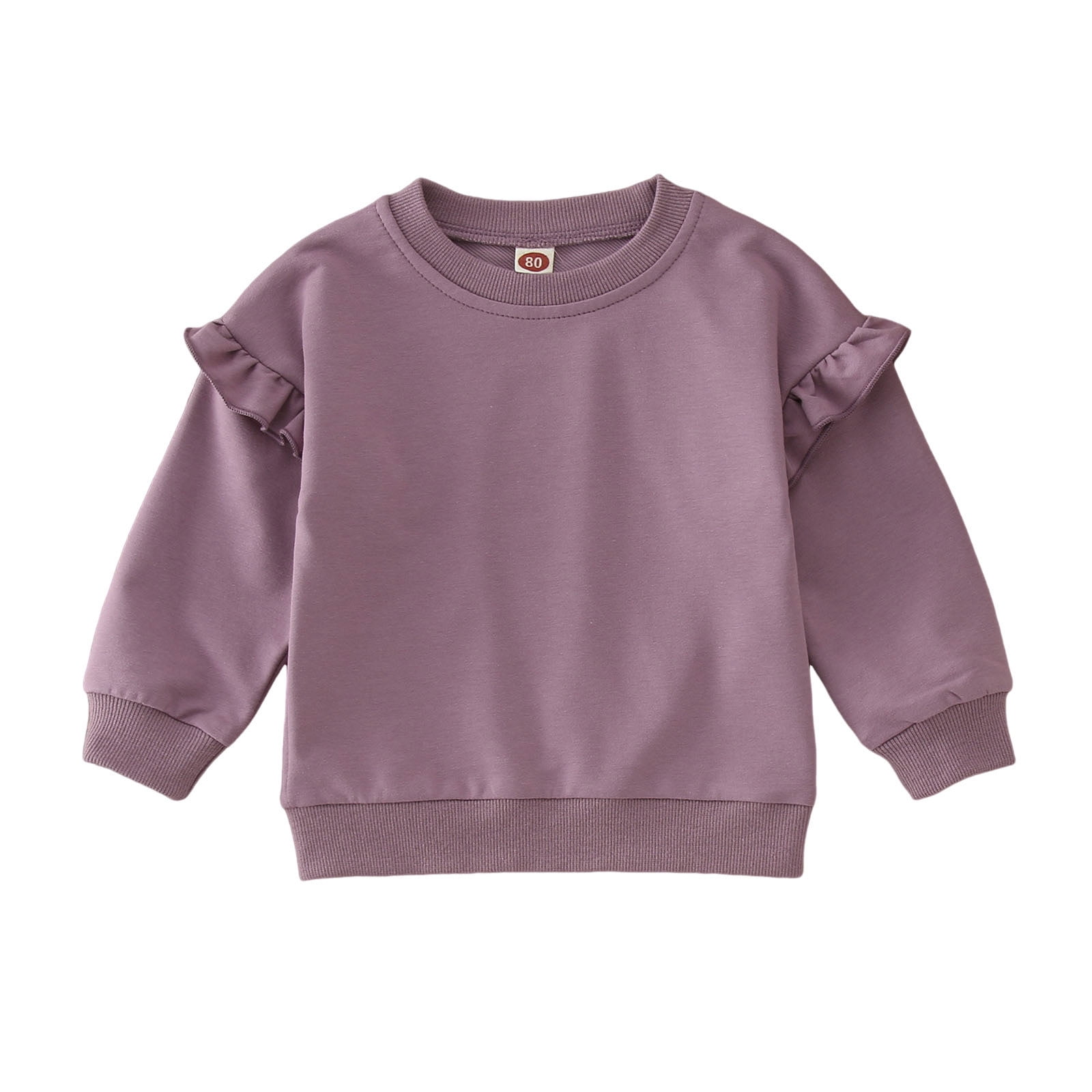 LIhncine Toddler Baby Girl Ruffle Sweatshirt Solid Color Crewneck Long Sleeve Pullover Tops ...
