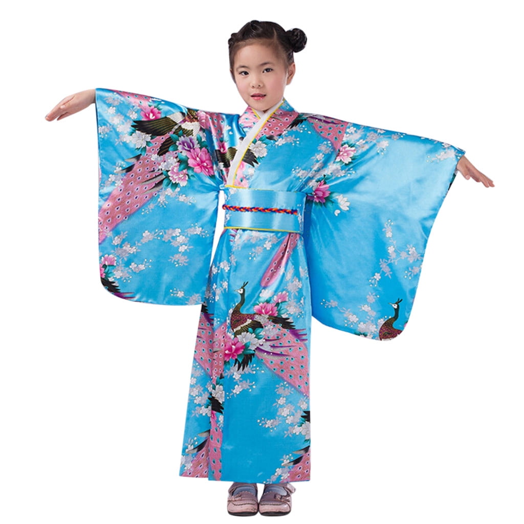 LIhncine Women Japanese Traditional Kimono with Obi Belt Silk Bath Robe ...