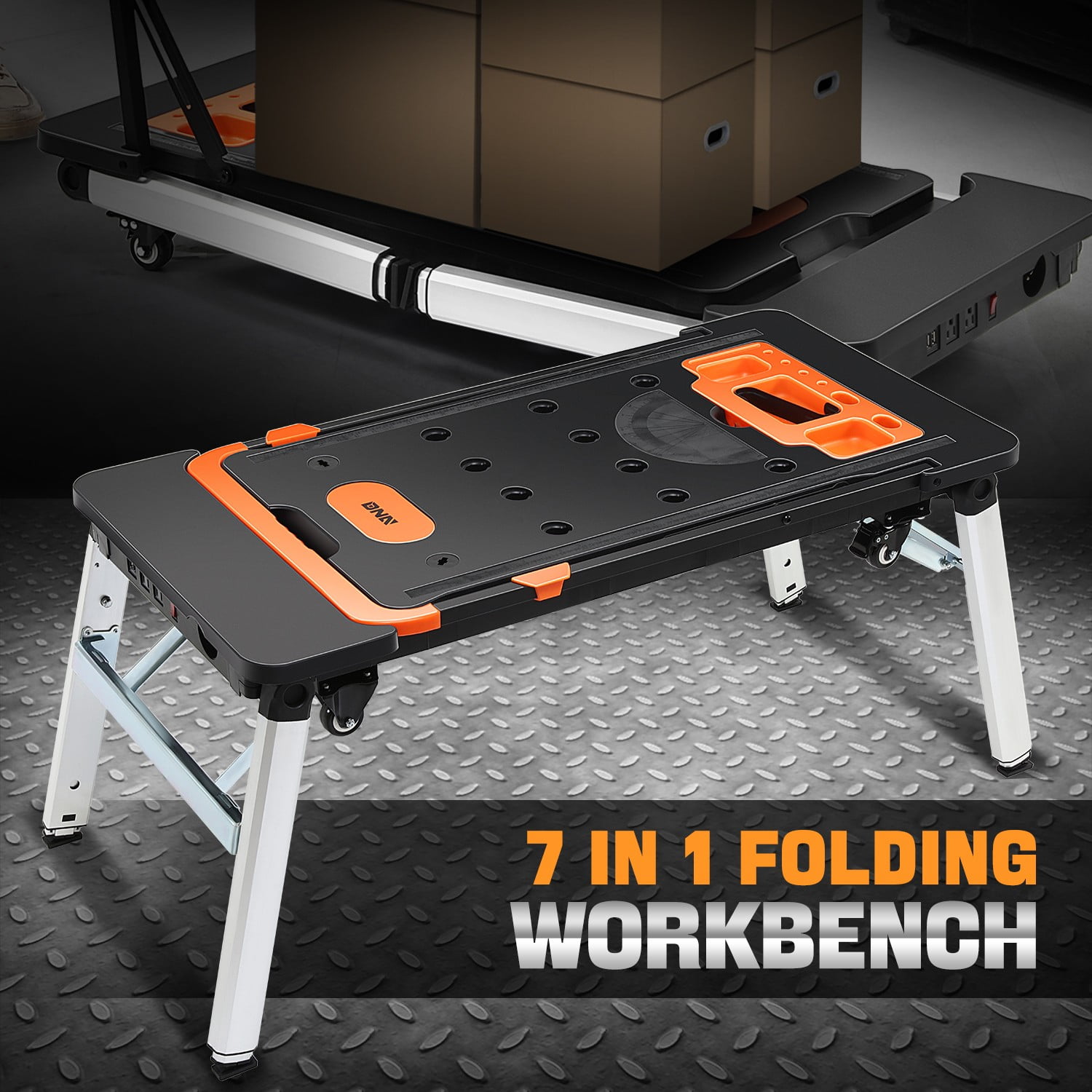 LInyy 7-In-1 Heavy Duty Adjustable Height Folding Workbench Work Table w/ 4 Wheels - Walmart.com
