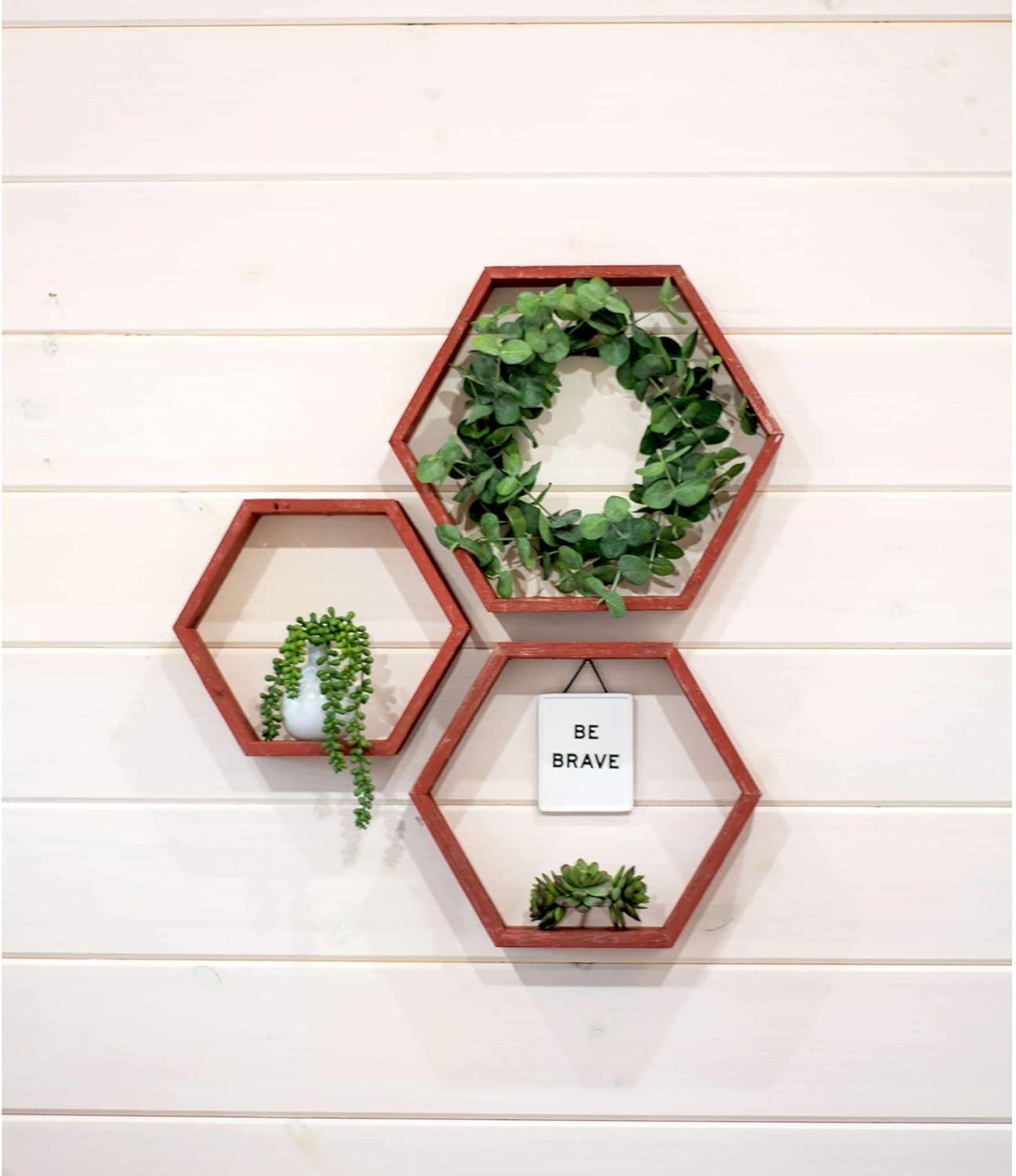 LInyy Hexagon Floating Shelves Set of 3 Rustic Farmhouse Reclaimed Wood ...