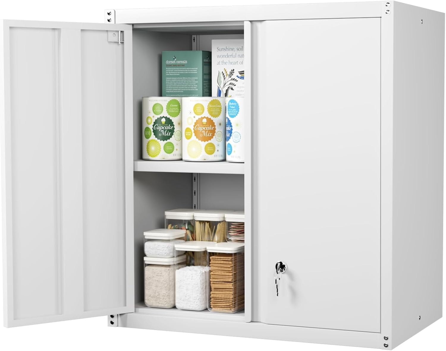 LInyy Metal Storage Cabinet with Lock, Kitchen Cabinets Wall Mounted ...