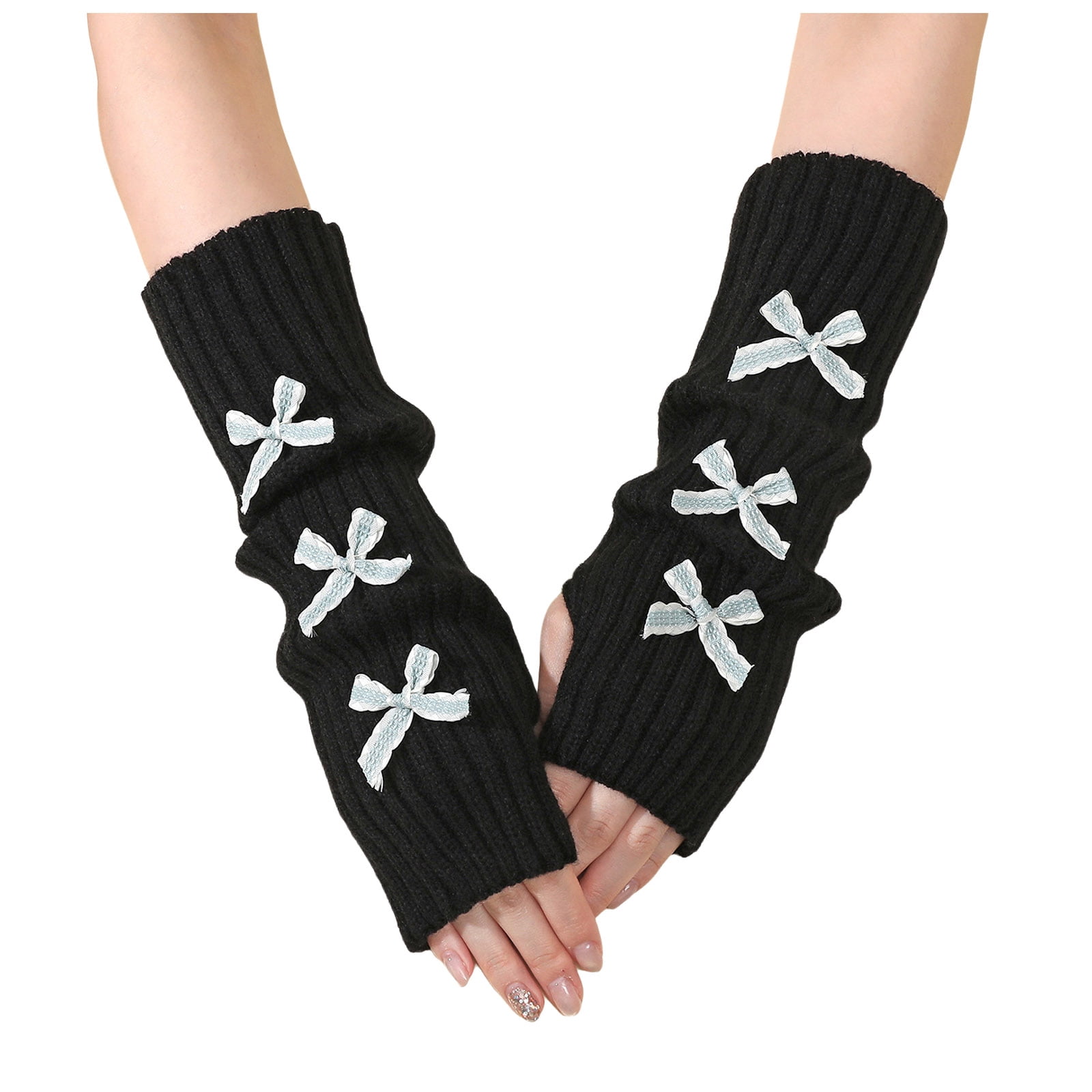 LIspipm Fingerless Long Gloves for Women Knit Soft Feel Winter Thumb ...