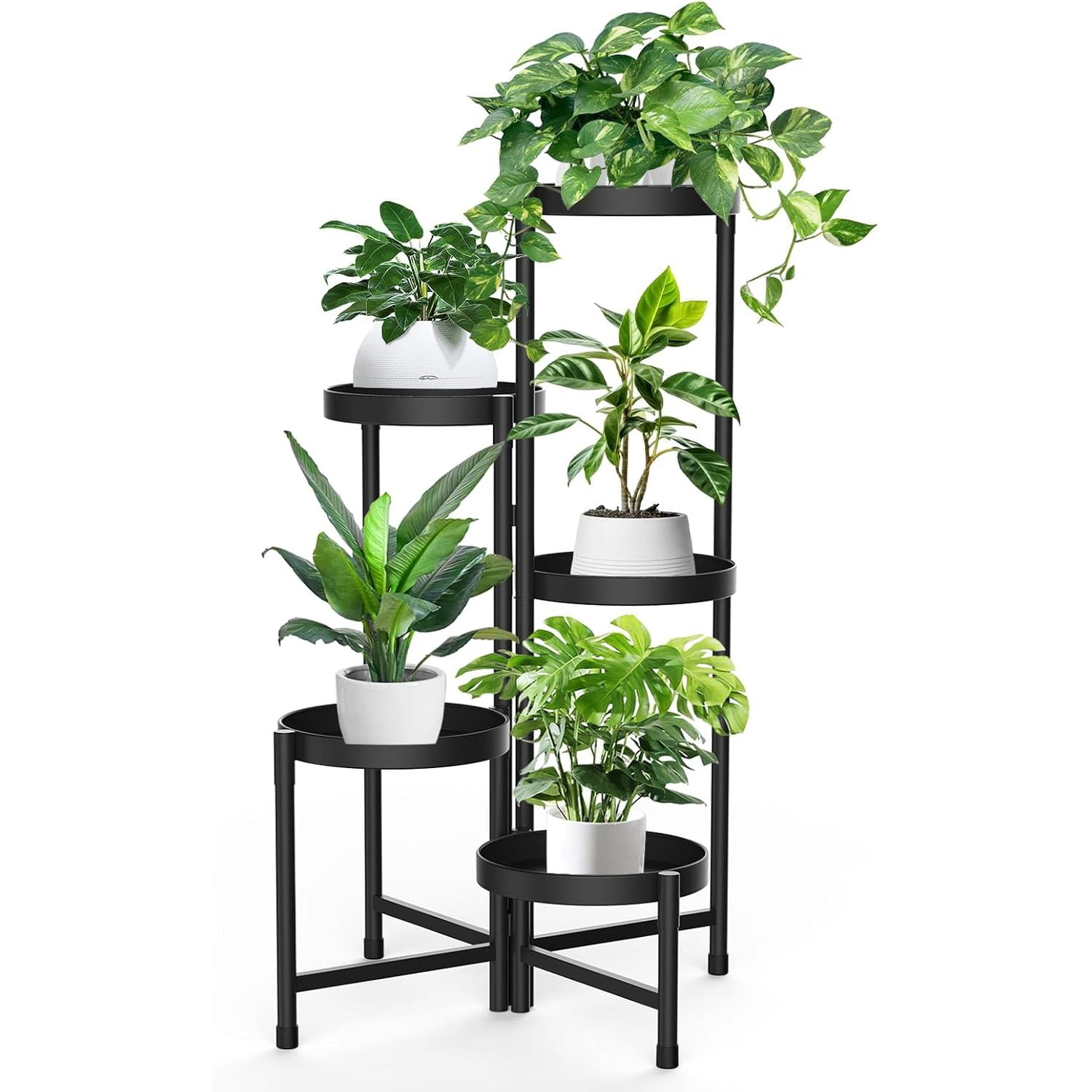 LJCP 5 Tier Metal Plant Stand Indoor Outdoor, Foldable Corner Tall ...