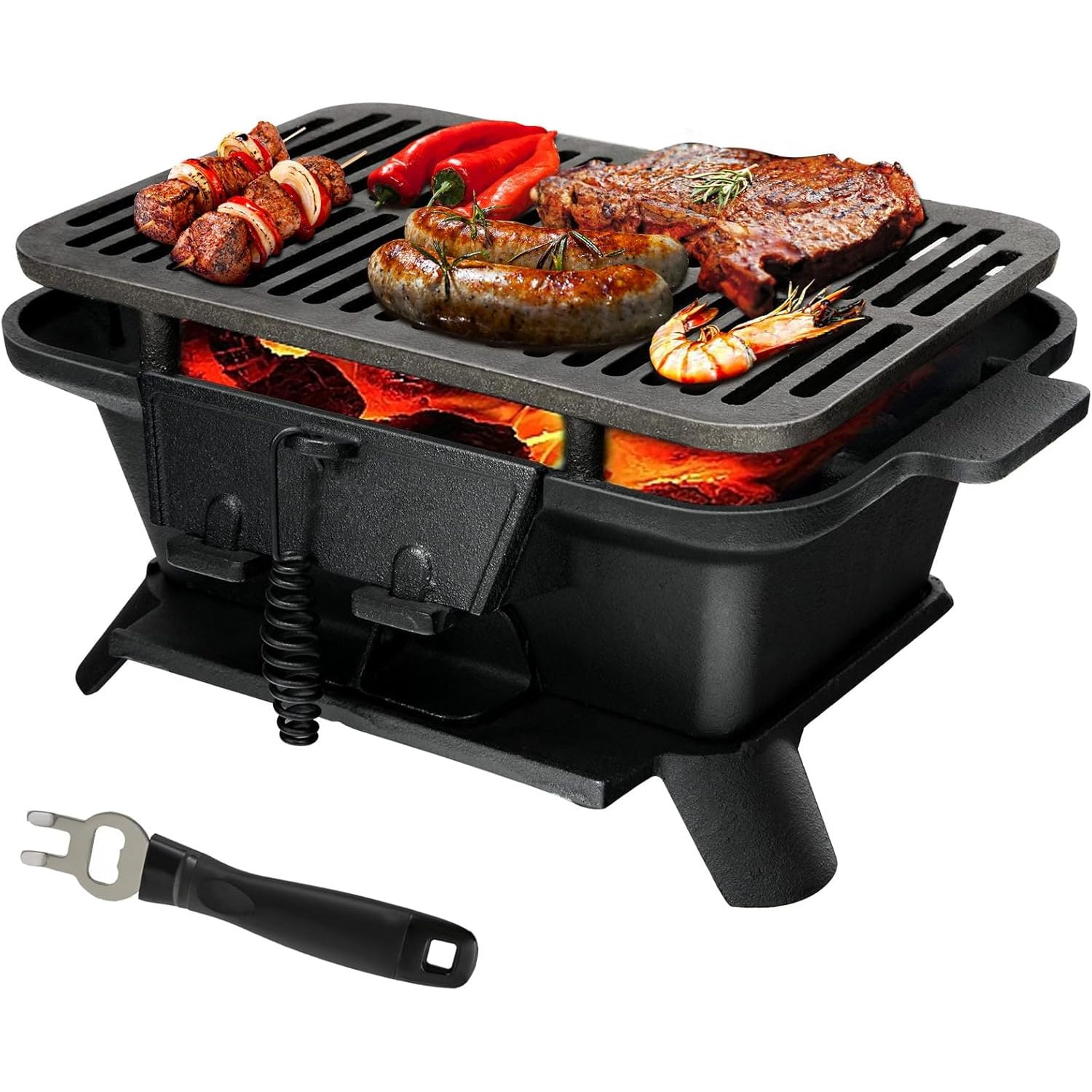 LJCP Charcoal Grill Hibachi Grill, Portable Cast Iron Grill with Double ...
