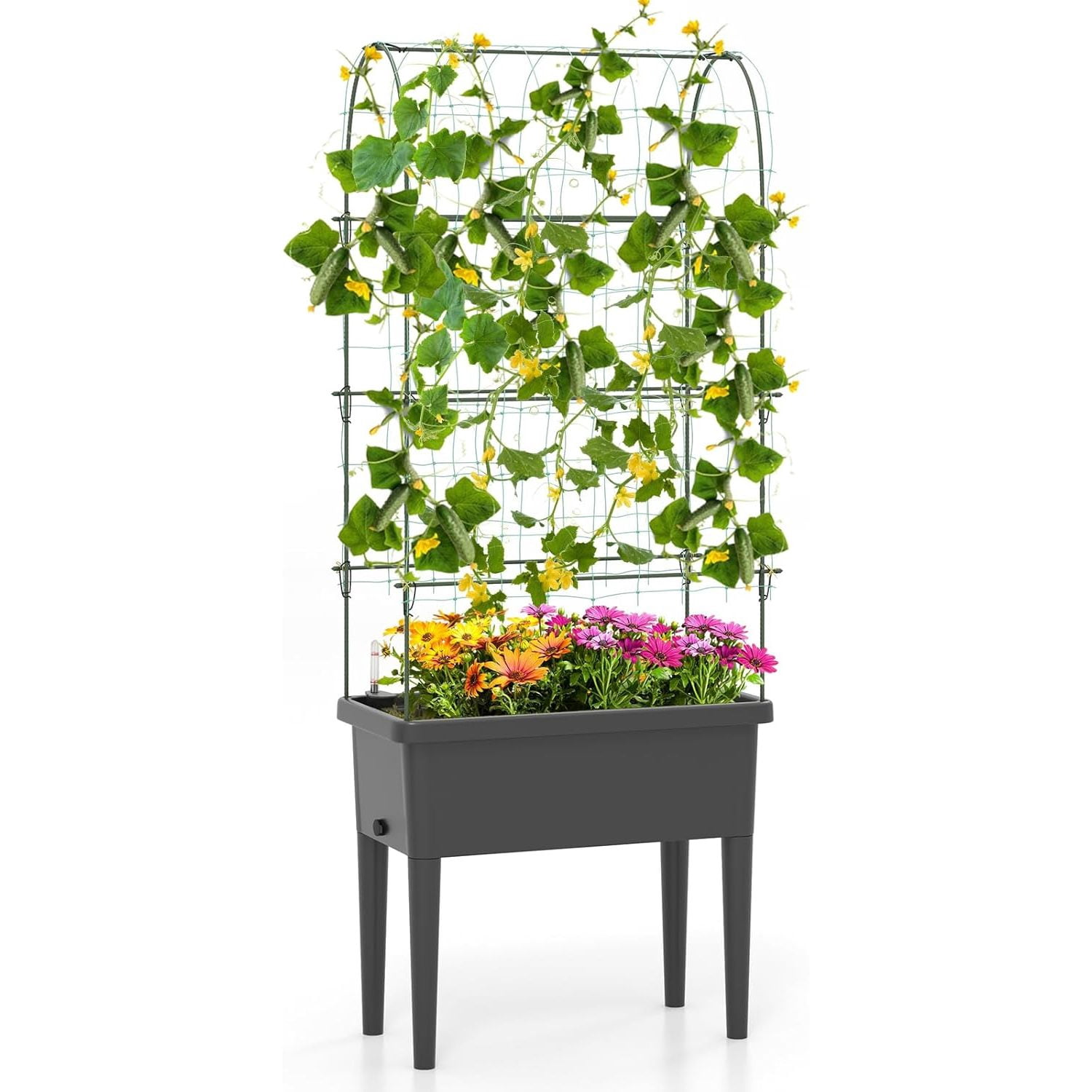 LJCP Raised Garden Bed with Trellis, 4 in 1 Self-Watering Planter w ...