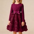 LJEFF Girls' Long Sleeve 3D Rose Dress, Bow Crew Neck Solid Color Party ...