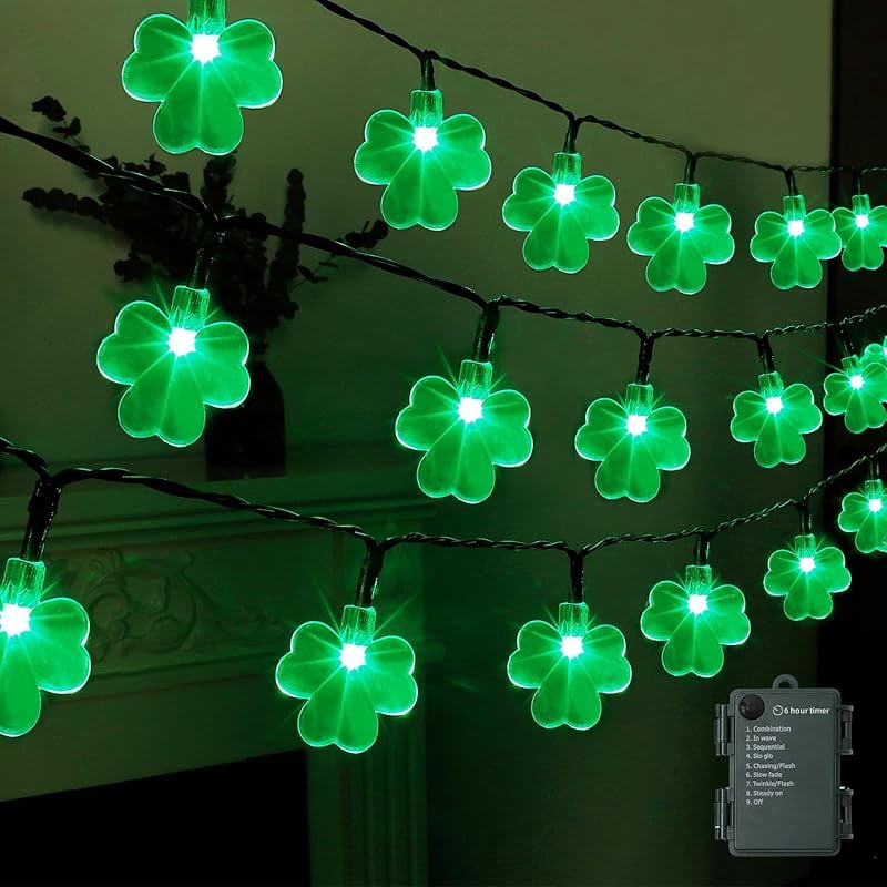 LJLNION St. Patricks Day String Lights Outdoor, 50 LED 16 FT Shamrocks ...