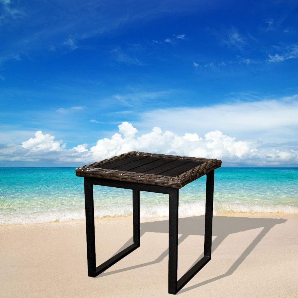 LJSP 22” Patio Side Table Metal Bistro Table with Wicker Edge and ...