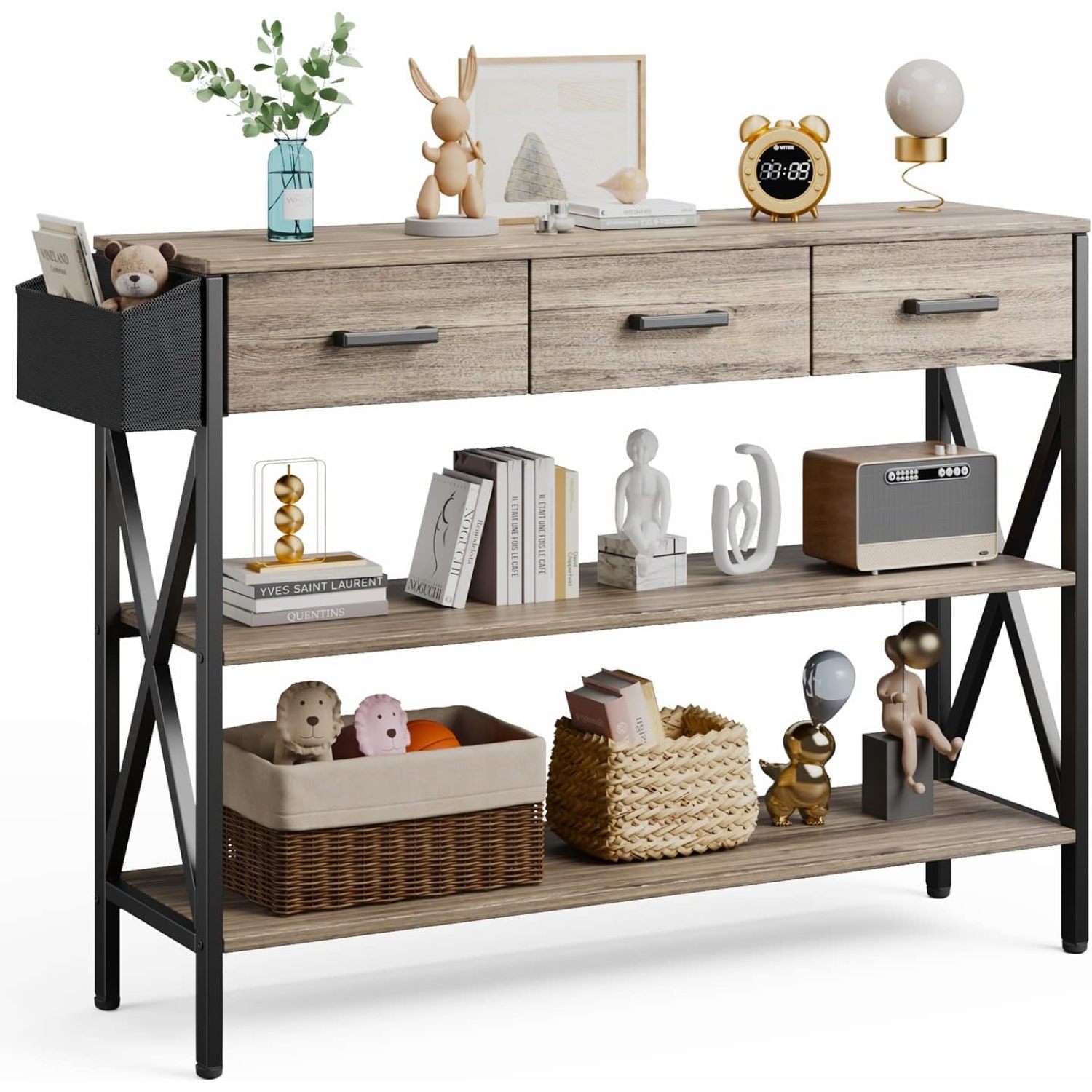 LJUP 47" Console Table with 3 Drawers, Industrial Entryway Table with 3 ...