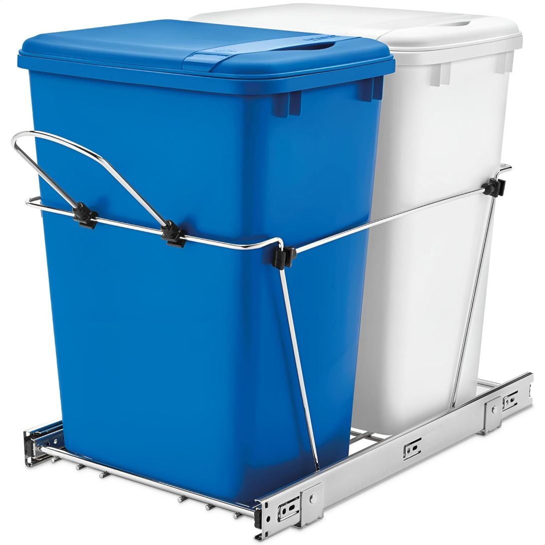 LJUP Double Pullout Trash Can for Kitchen Cabinets 35 Qt Garbage ...
