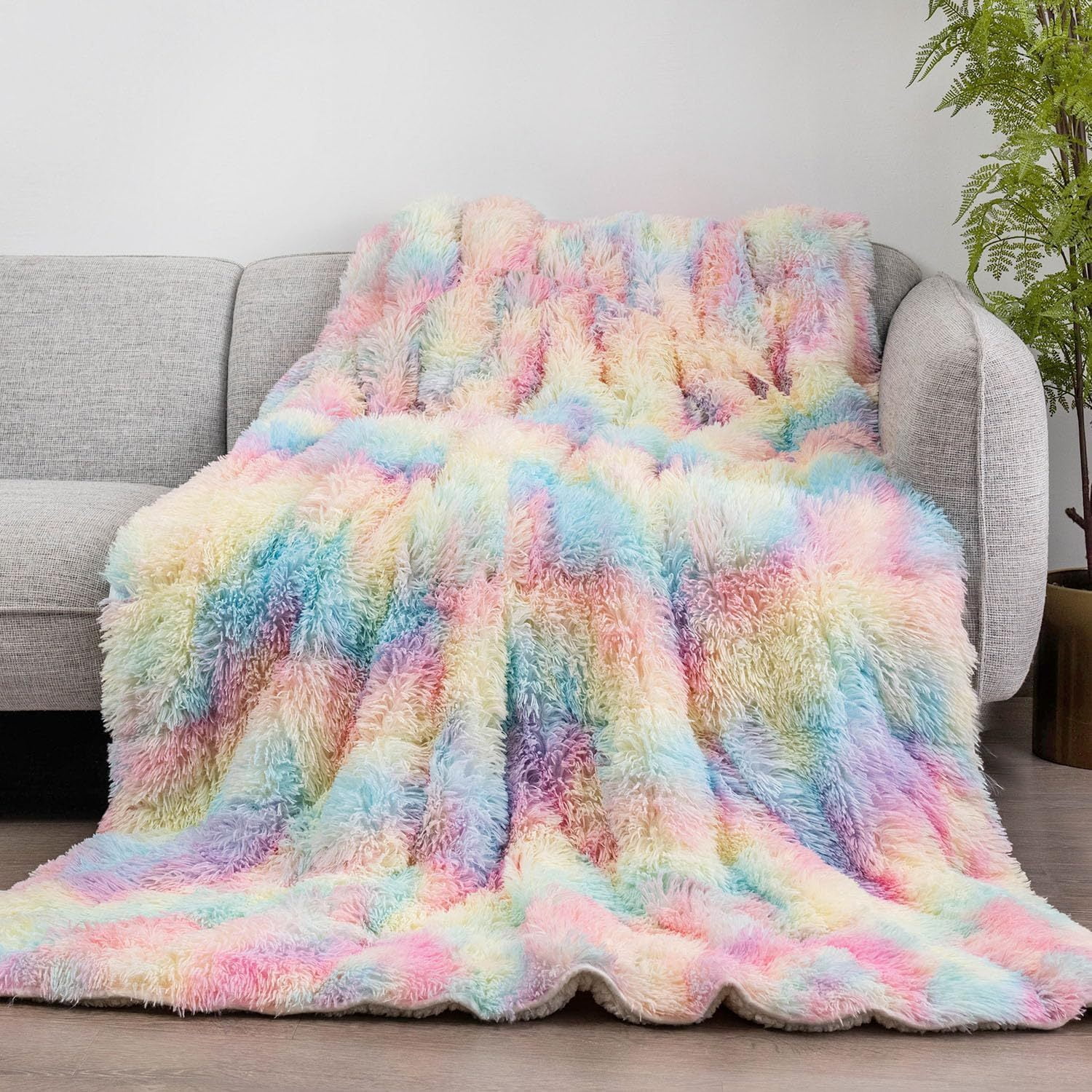 LJUP Faux Fur Weighted Blanket 15 LBS Twin Full Size, Fluffy Fur Heavy ...
