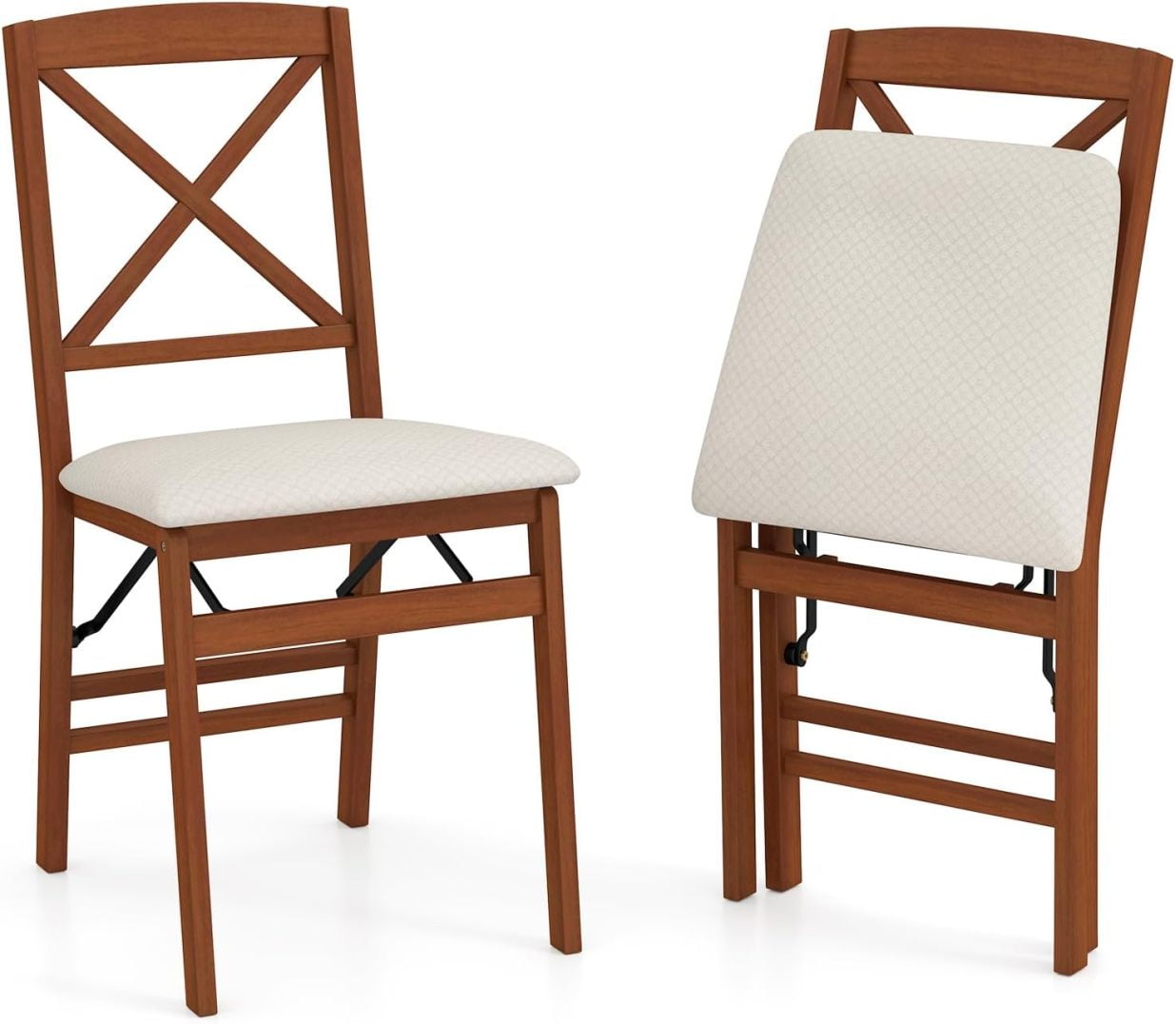 LJUP Folding Dining Chairs Set of 2, Modern Kitchen Chairs w/Padded Seat & Cross Backrest ...