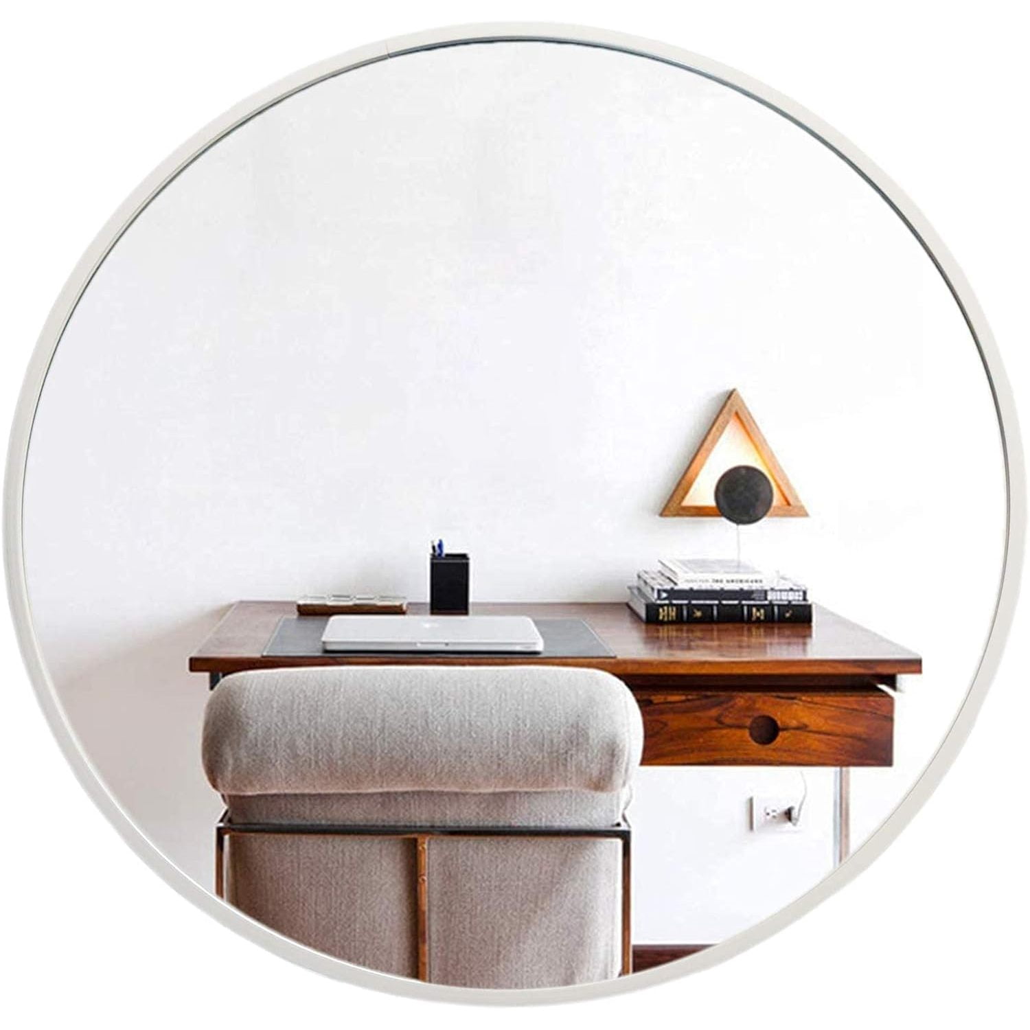 LJUP Silver Round Wall Mirror 24 Inch Large Circle Mirror, Rustic ...
