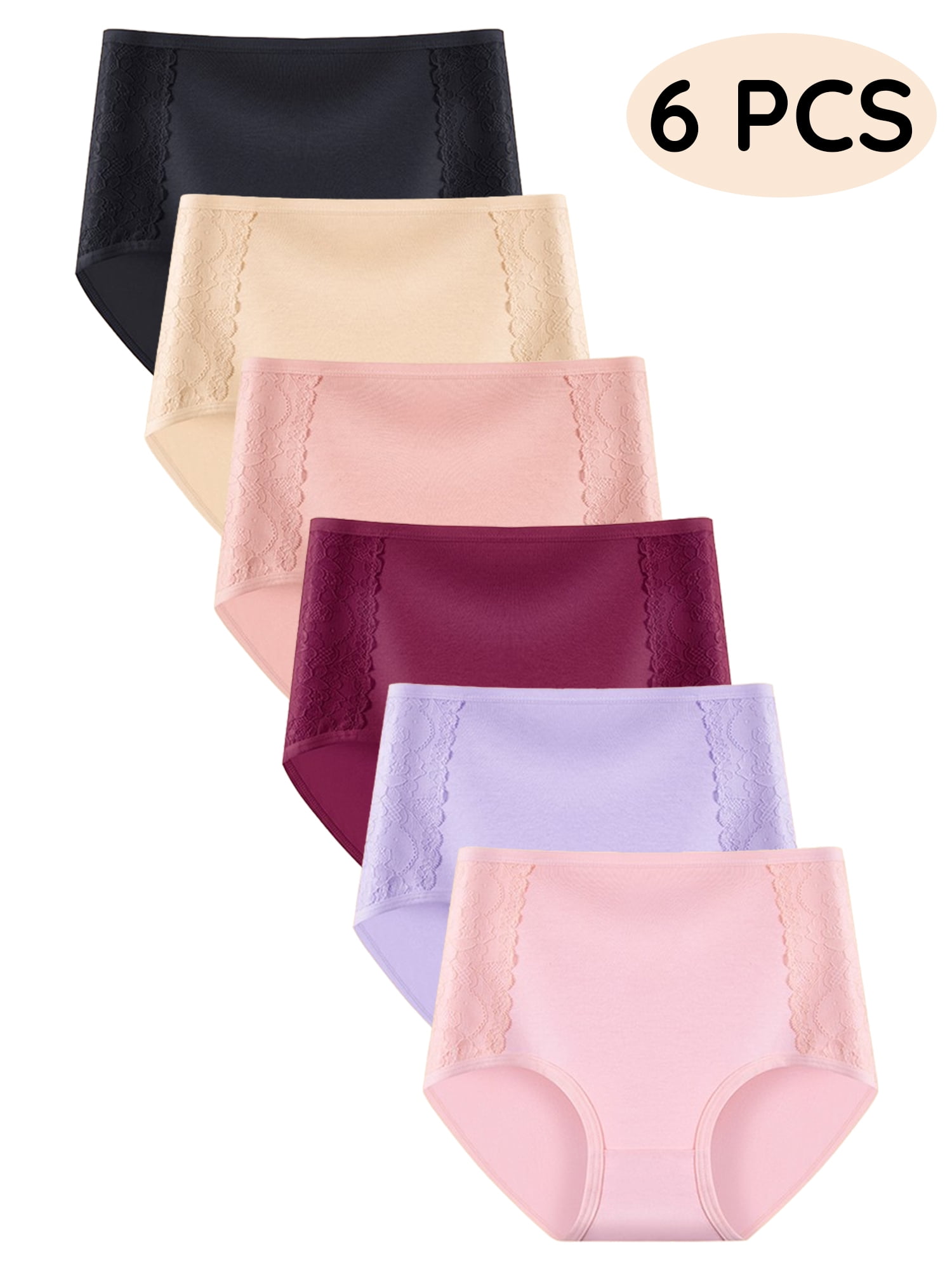 LJVOGUES 6 Pack Women’s Underwear Cotton High Waist Tummy Control Top ...
