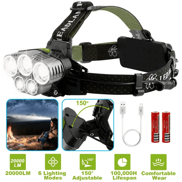 (LK-LTD)--Rechargeable Headlamp 20000 Lumen LED Headlight 6 Modes ...