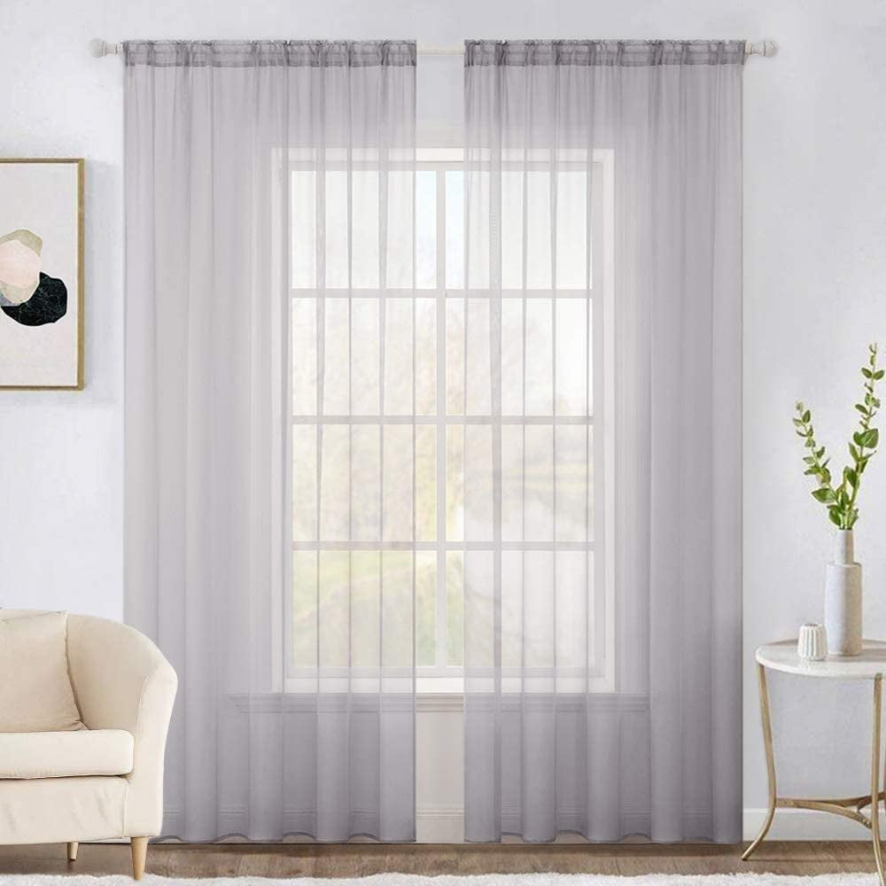 LKIFFA-2 Panels Solid Color Sheer Window Curtains Elegant Window Voile ...