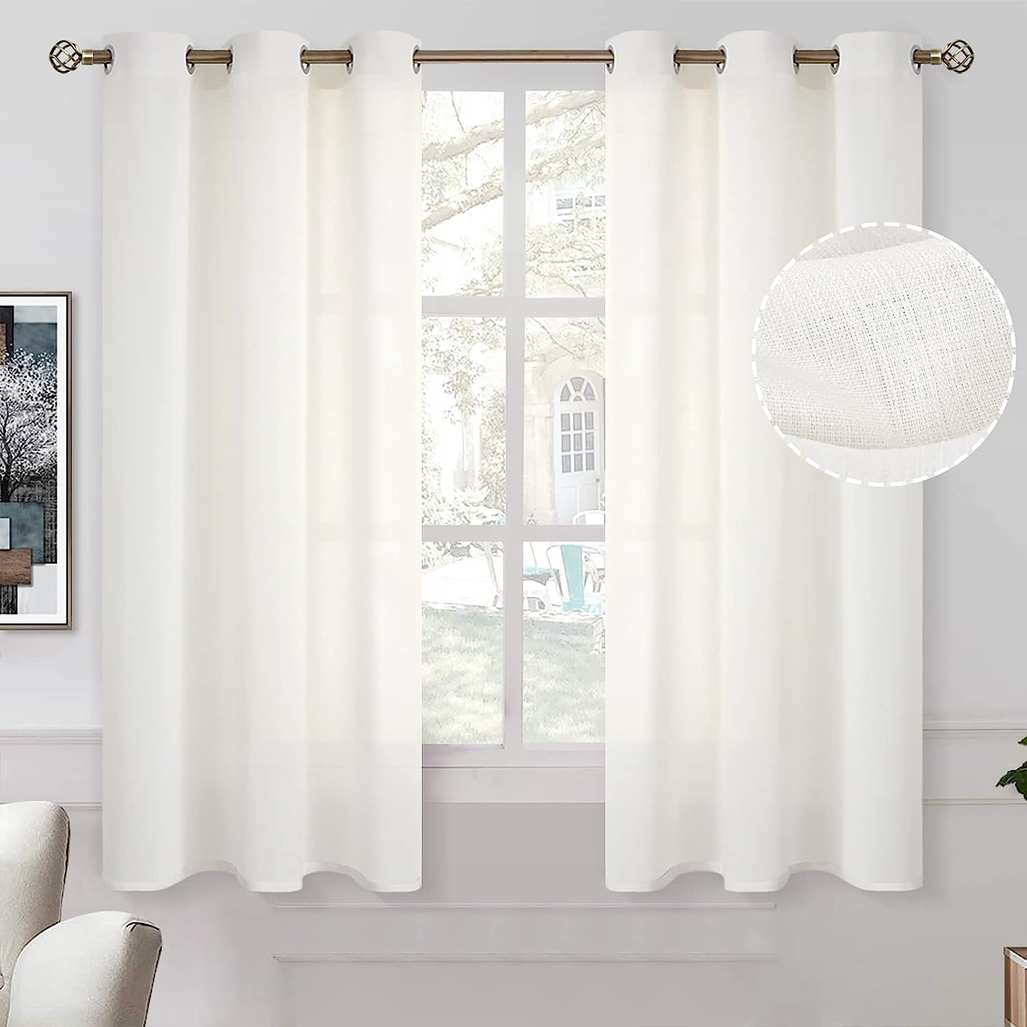 LKIFFA-Cream Linen Sheer Curtains 54 Inch Length for Master Bedroom ...