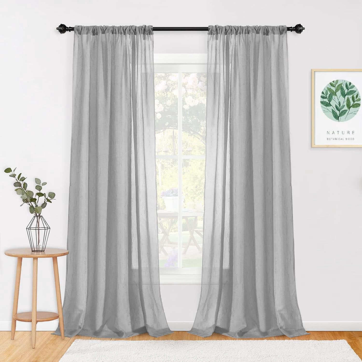LKIFFA-Crushed Voile Sheer Curtains for Living Room 95 Inches Long Grey ...