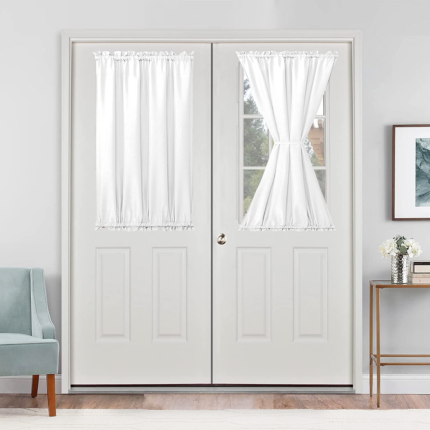 LKIFFA-French Door Curtains Privacy, Rod Pocket Semi Sheer Front ...