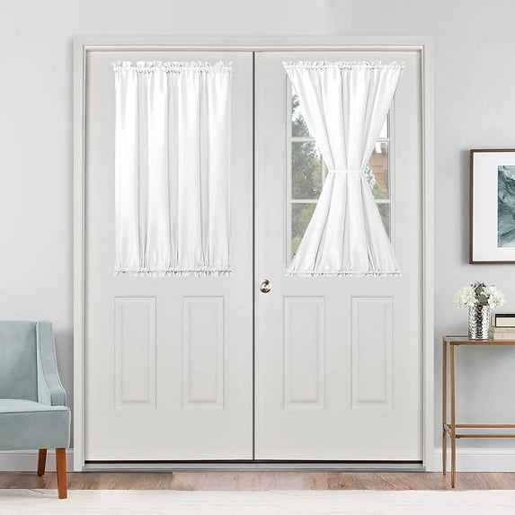 LKIFFA-French Door Curtains Privacy, Rod Pocket Semi Sheer Front ...