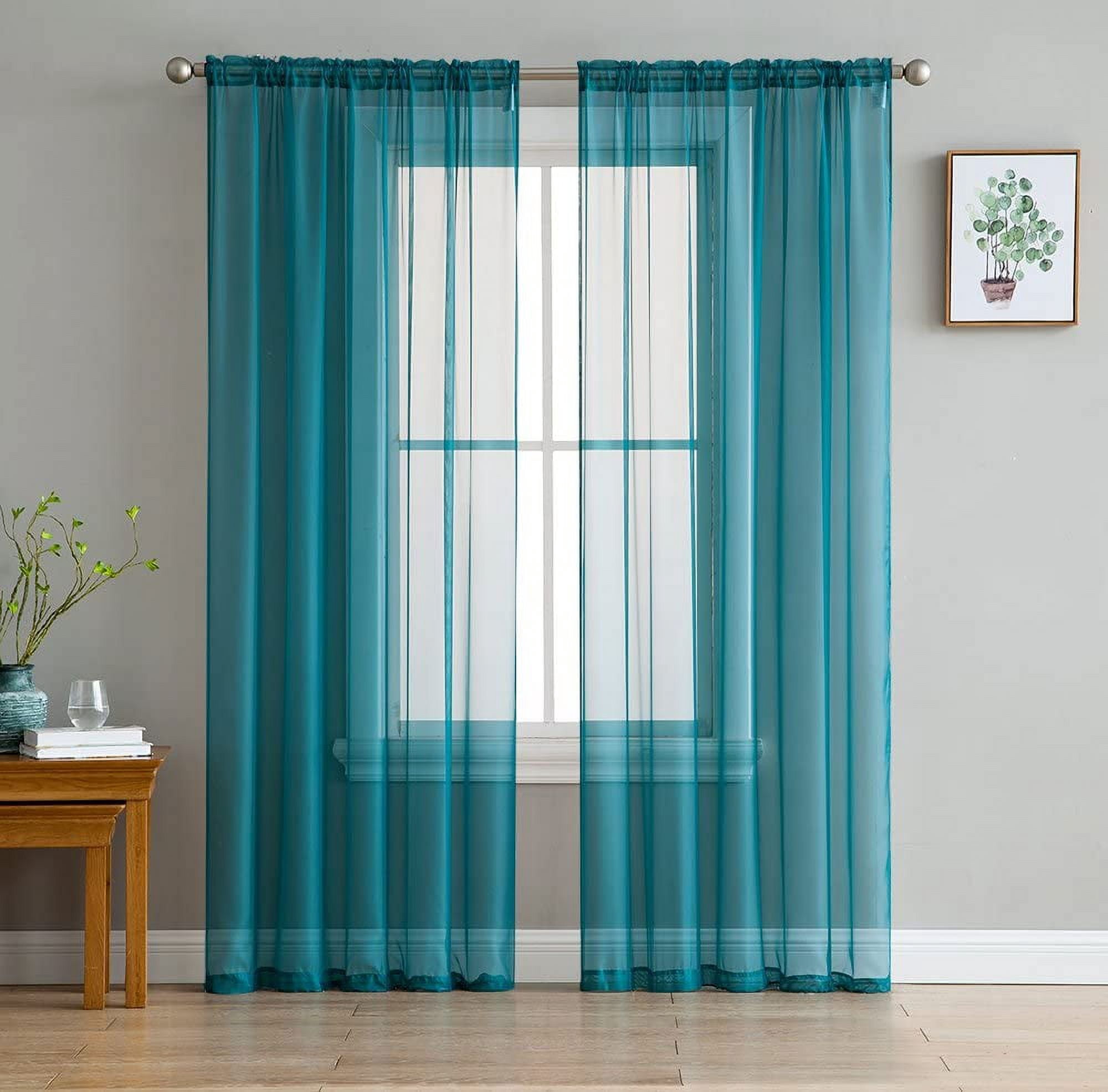 LKIFFA-Grey Teal Sheer Voile Window Treatment Rod Pocket Curtain Panels ...
