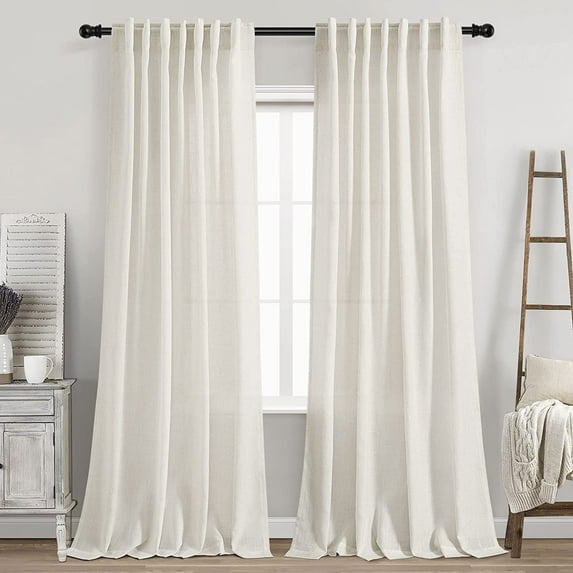 LKIFFA-Ivory Linen Curtains 63 Inches Length 2 Panels Set for Living ...
