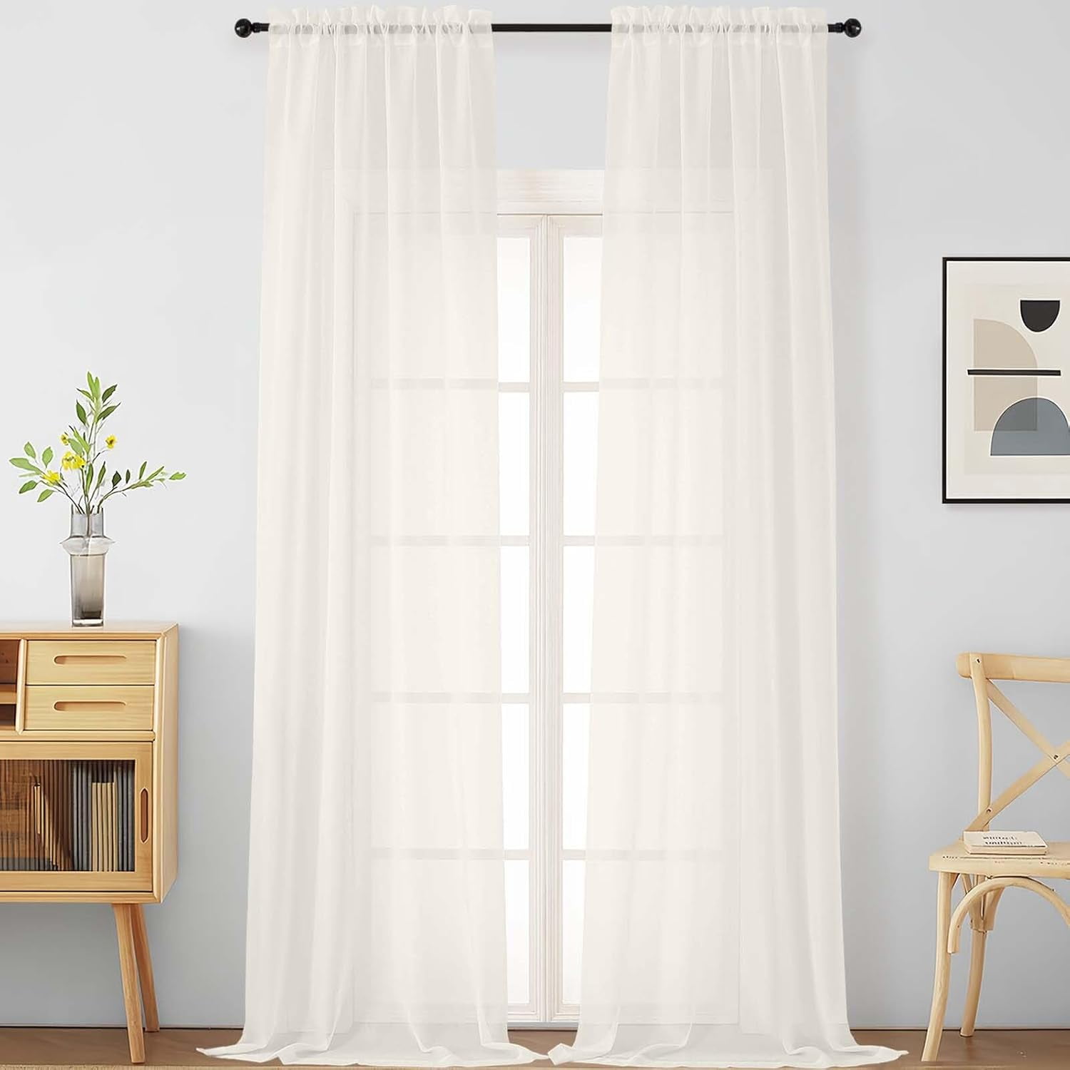 LKIFFA-Ivory Sheer Curtains 120 Inches Long 2 Panels, Extra Long Light ...