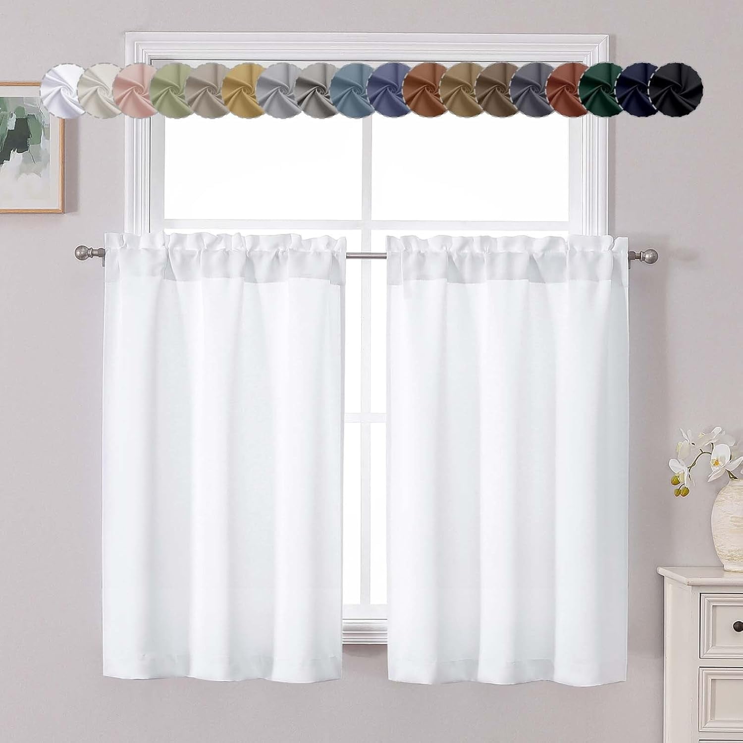 LKIFFA-Light Filtering Short Curtains 45 Inch Length, Small Kitchen ...