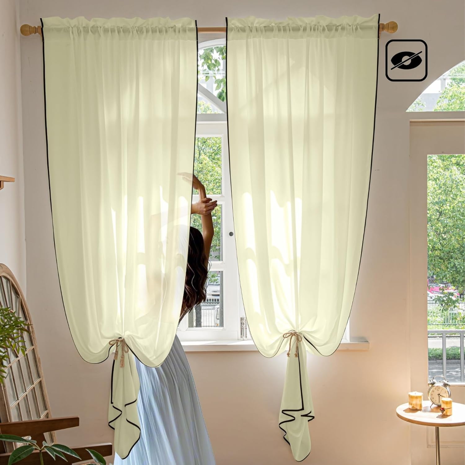 LKIFFA-Light Yellow Sheer Curtains 84 Inches Long 2 Panels Non-See ...